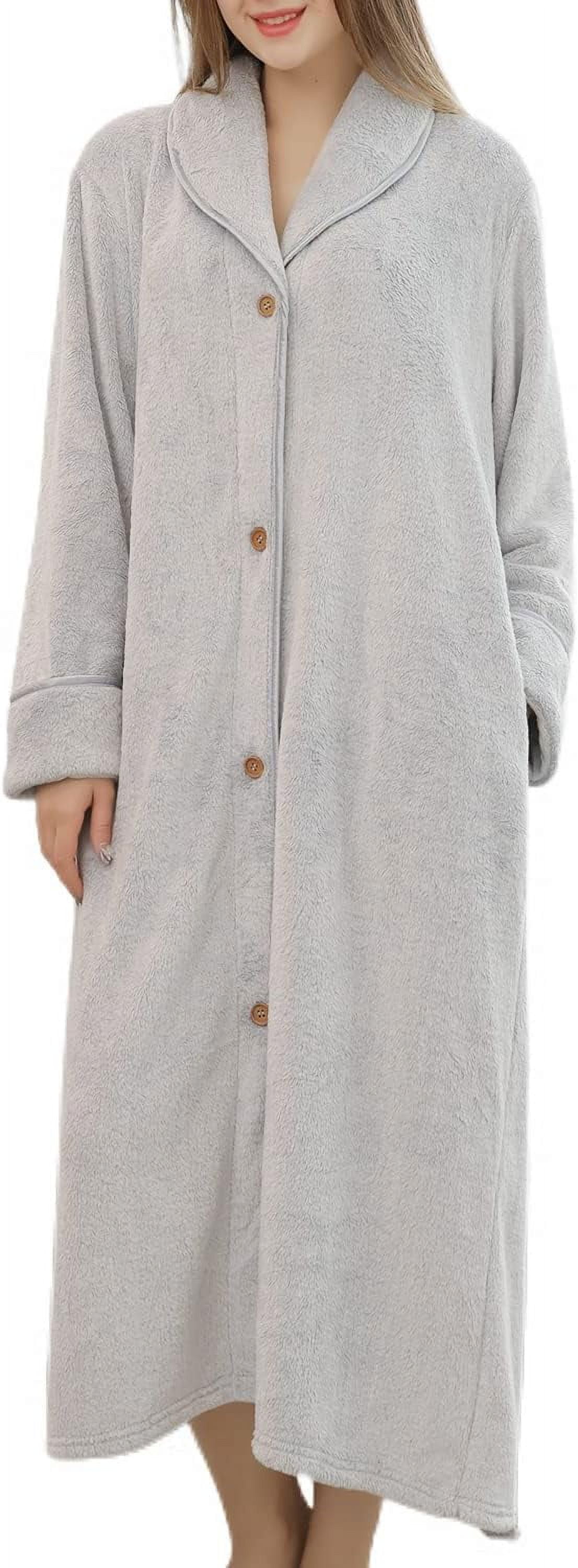 HLSOHJP Women's Long Bathrobe Plush Robe Soft Button Up Long Sleeve ...