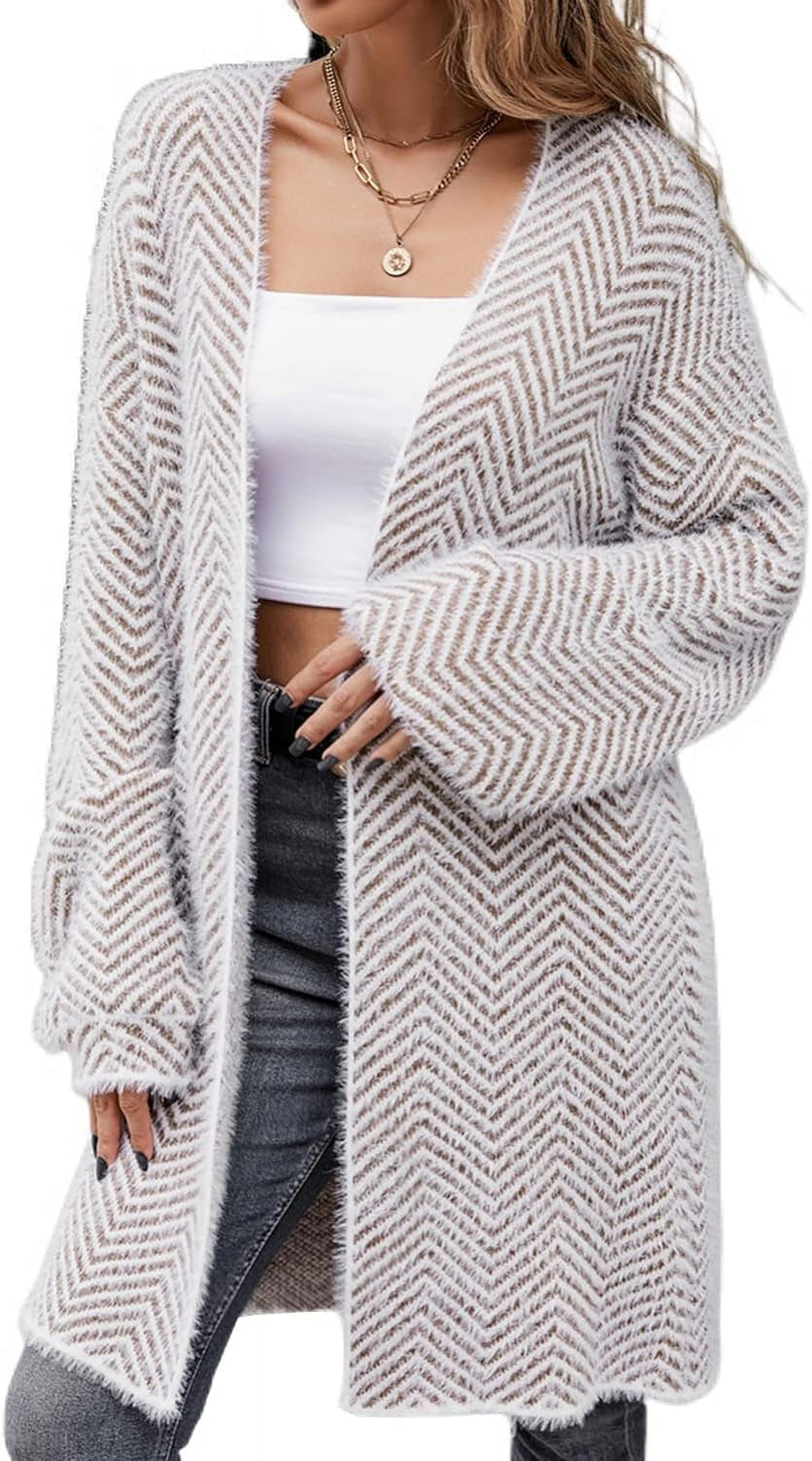 HLSOHJP Women's Long Duster Cardigan Chevron Fuzzy Baggy Loose Warm ...