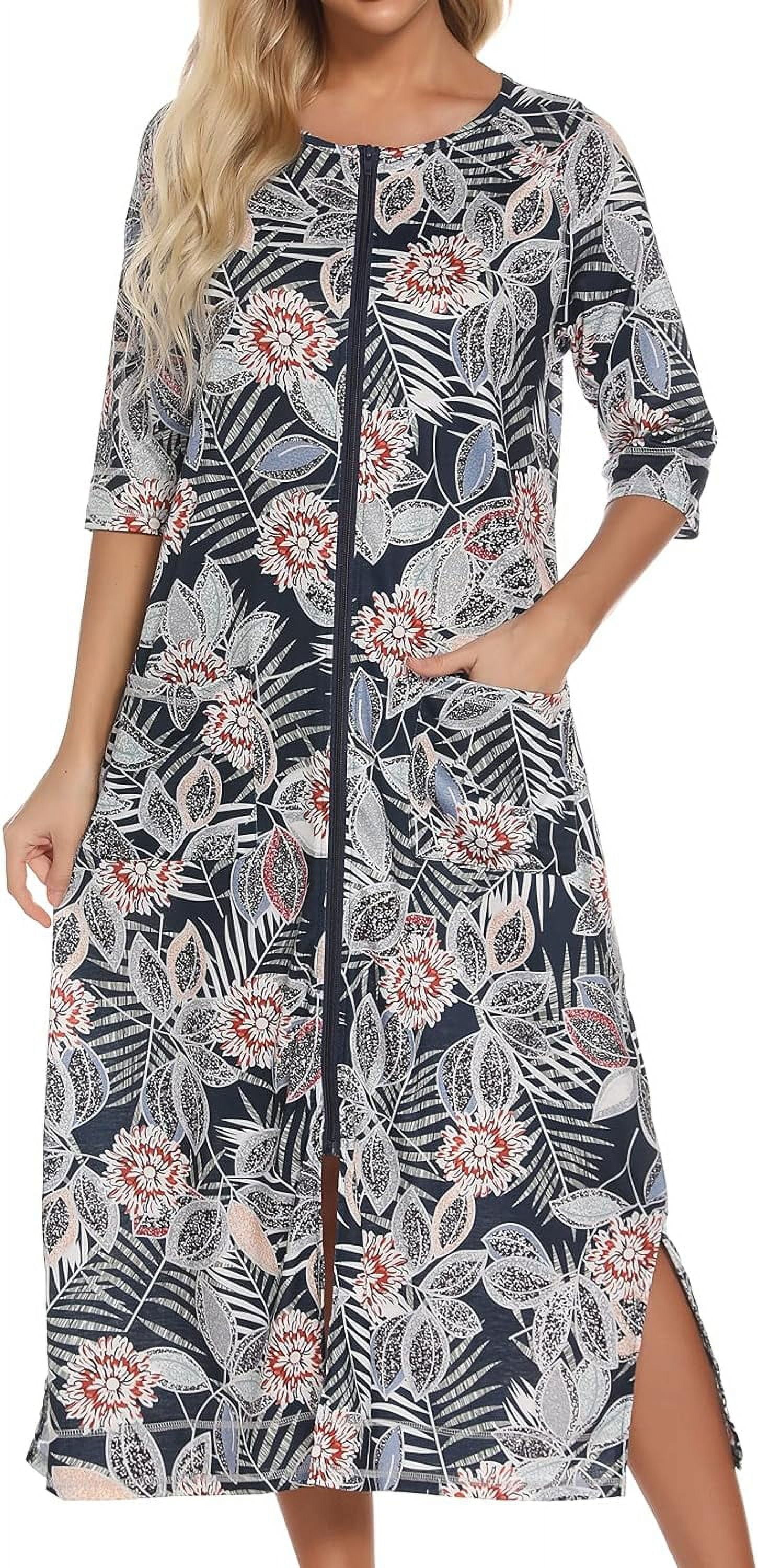 HLSOHJP Women's Long House Coat Full Zipper Robes Housecoat with ...