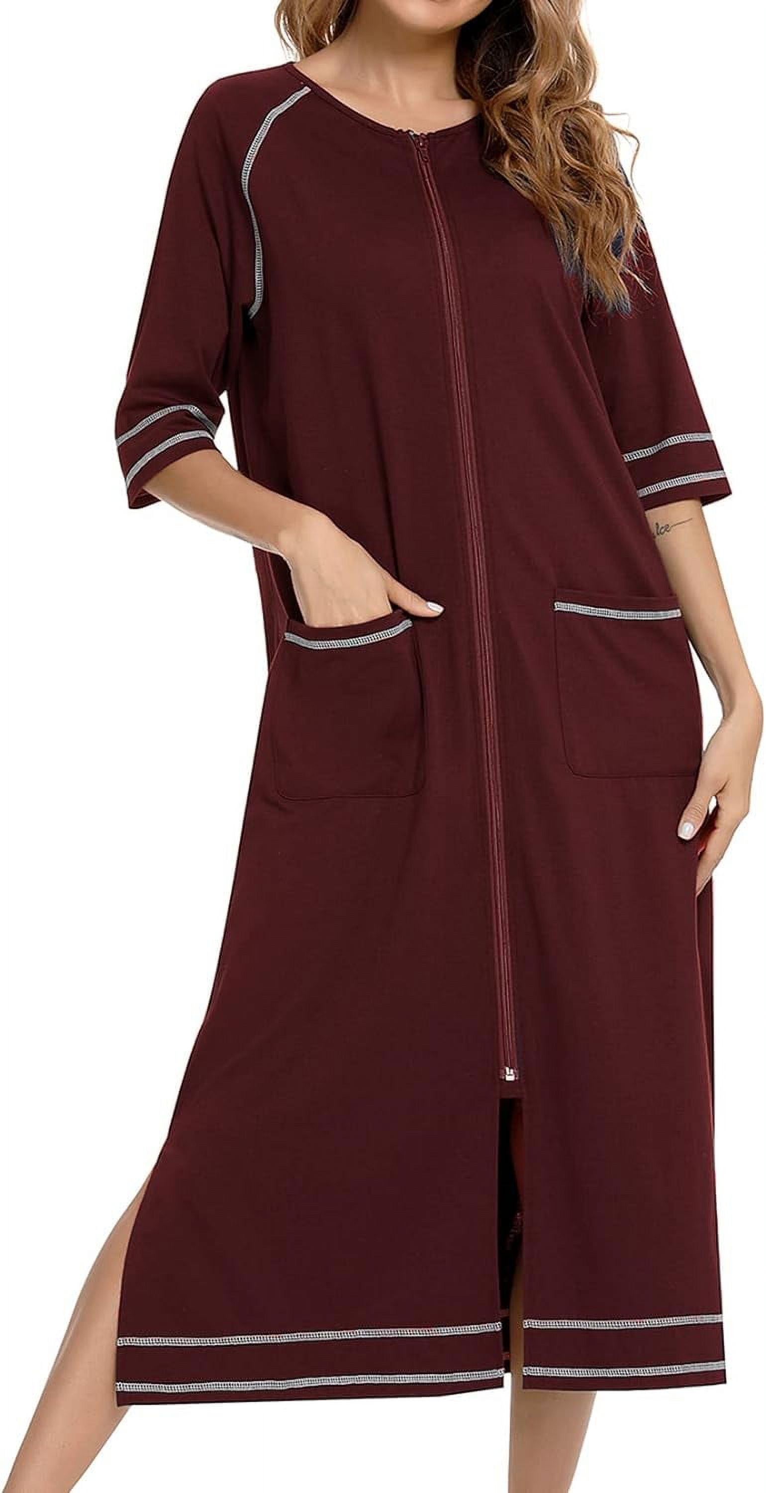 HLSOHJP Women's Long House Coat Full Zipper Robes Housecoat with ...