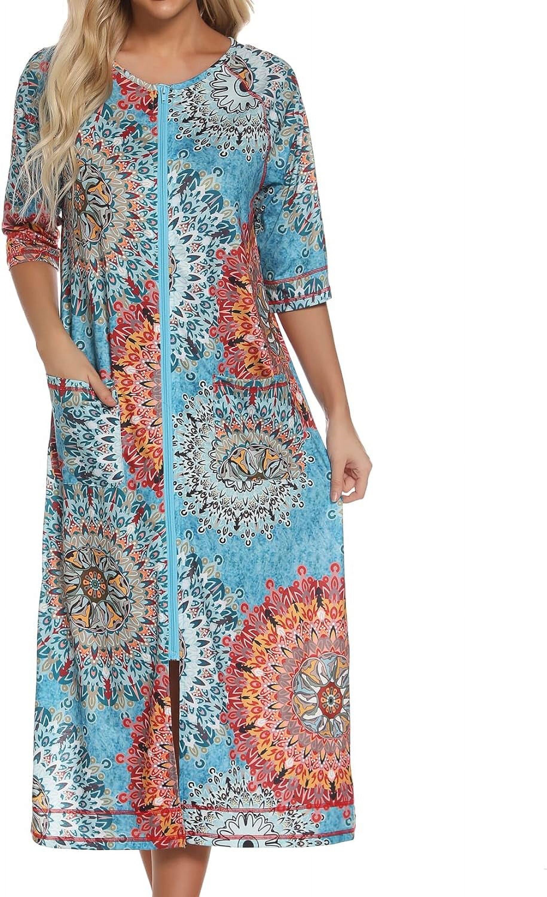 HLSOHJP Women's Long House Coat Full Zipper Robes Housecoat with ...