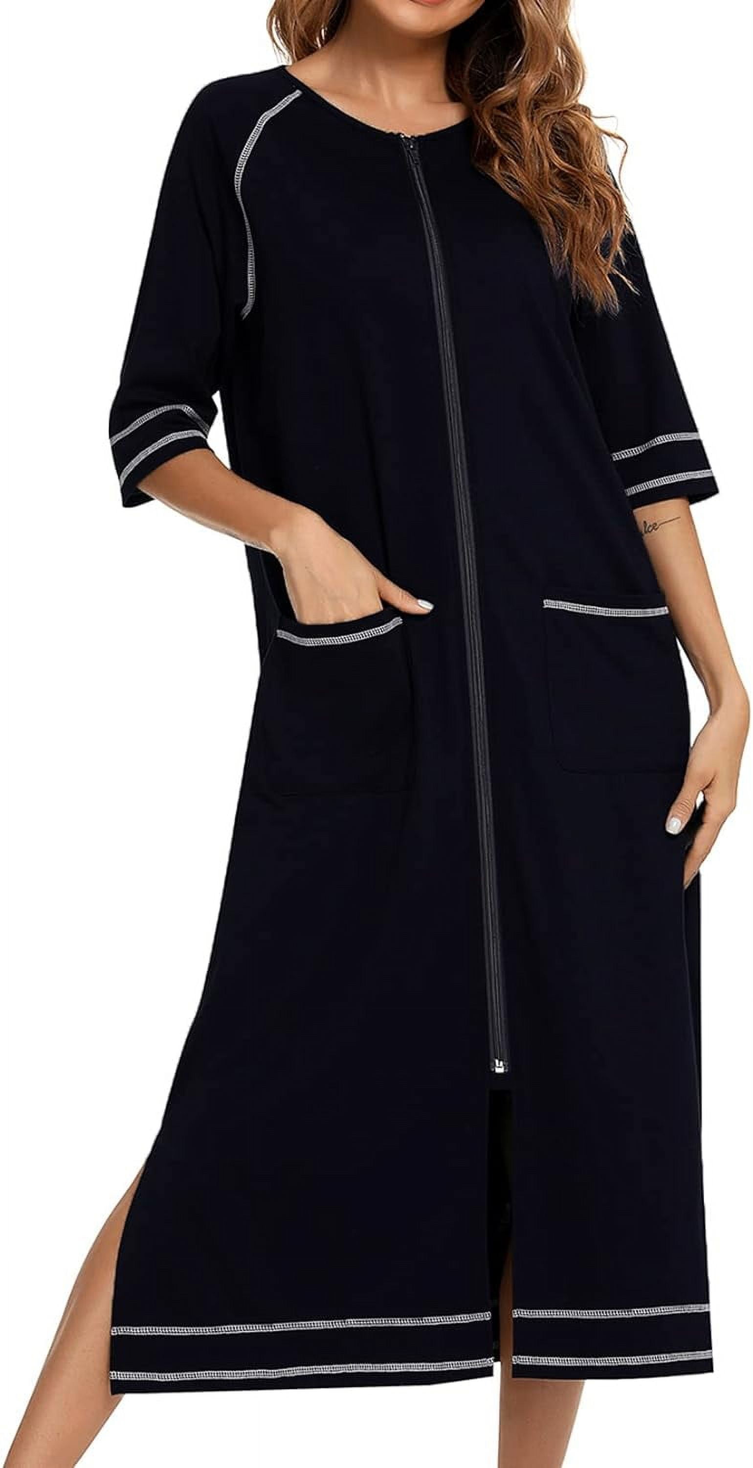 HLSOHJP Women's Long House Coat Full Zipper Robes Housecoat with ...