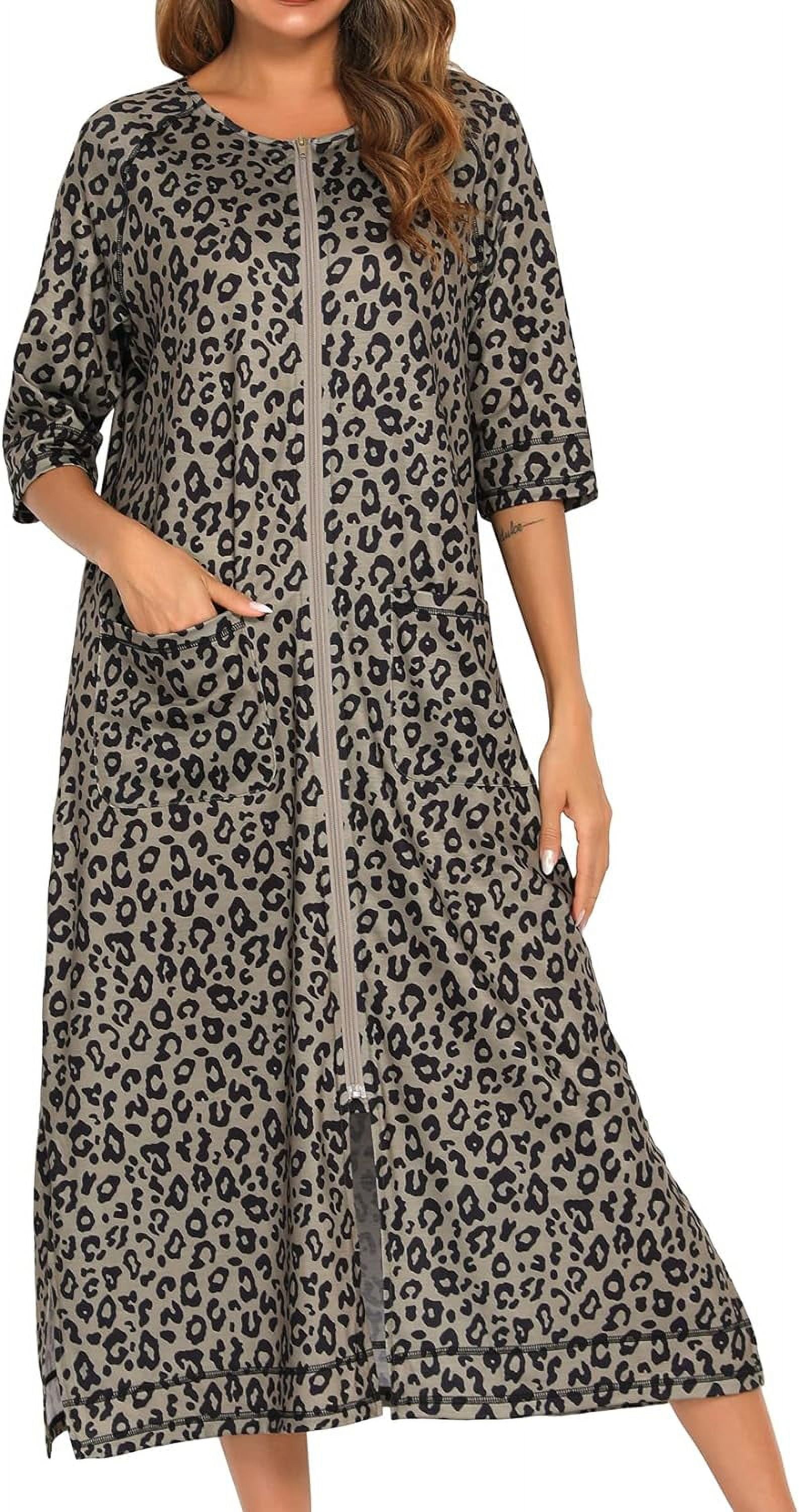 HLSOHJP Women's Long House Coat Full Zipper Robes Housecoat with ...