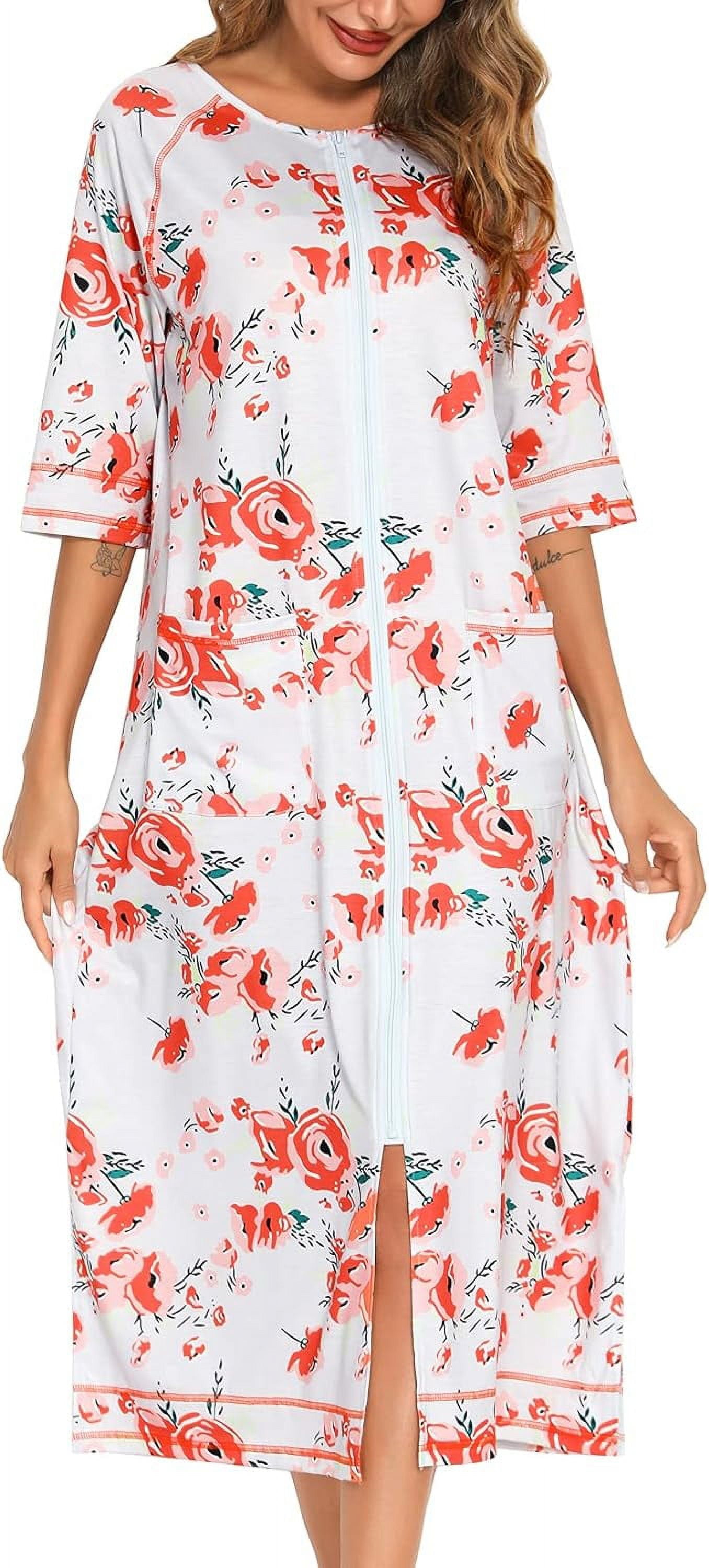 HLSOHJP Women's Long House Coat Full Zipper Robes Housecoat with ...