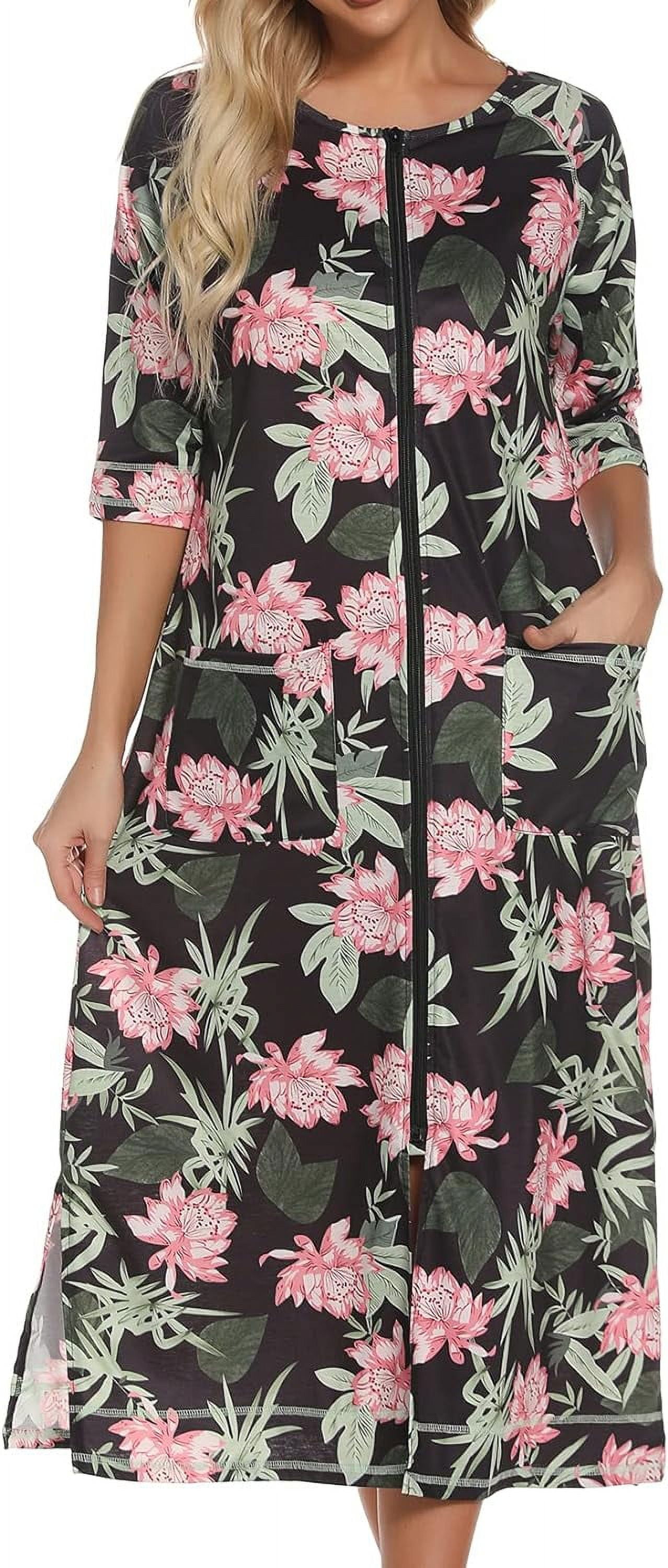 HLSOHJP Women's Long House Coat Full Zipper Robes Housecoat with ...