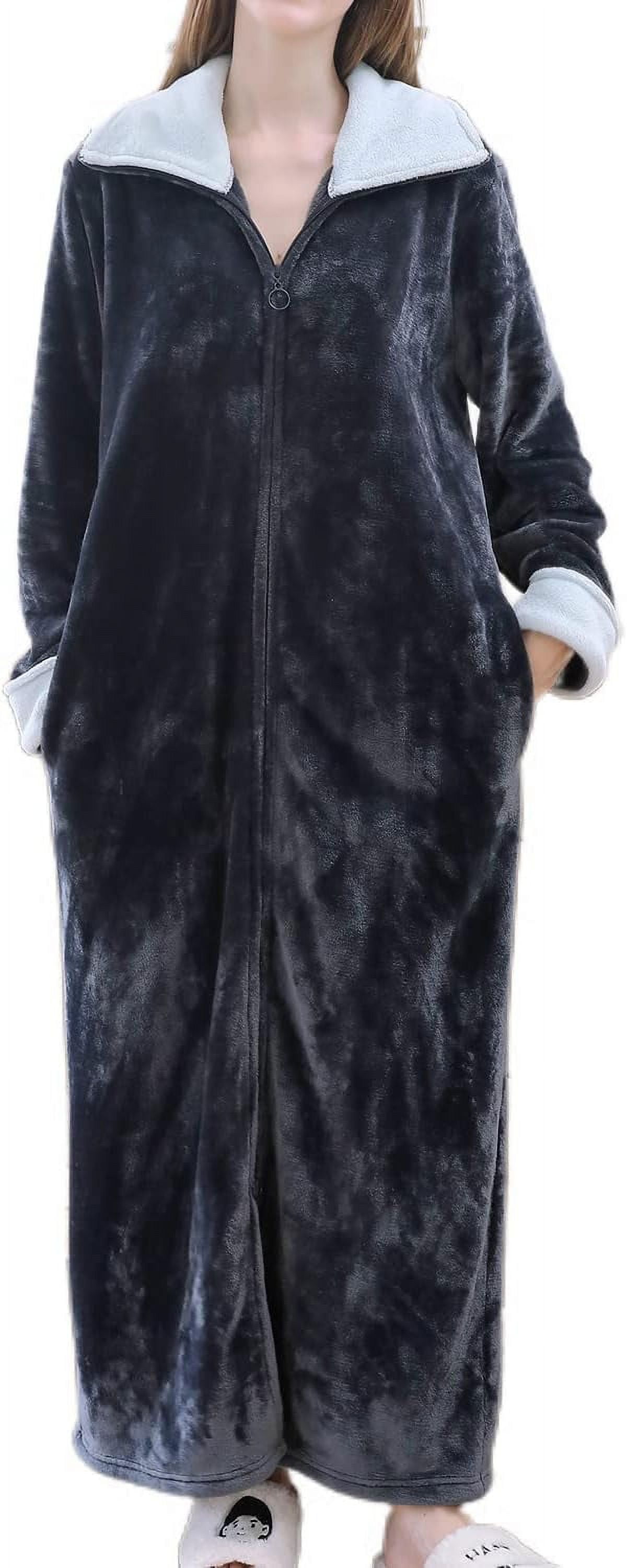 HLSOHJP Women's Long Housecoat Fuzzy Bath Robe Fleece Oversized Zipper ...
