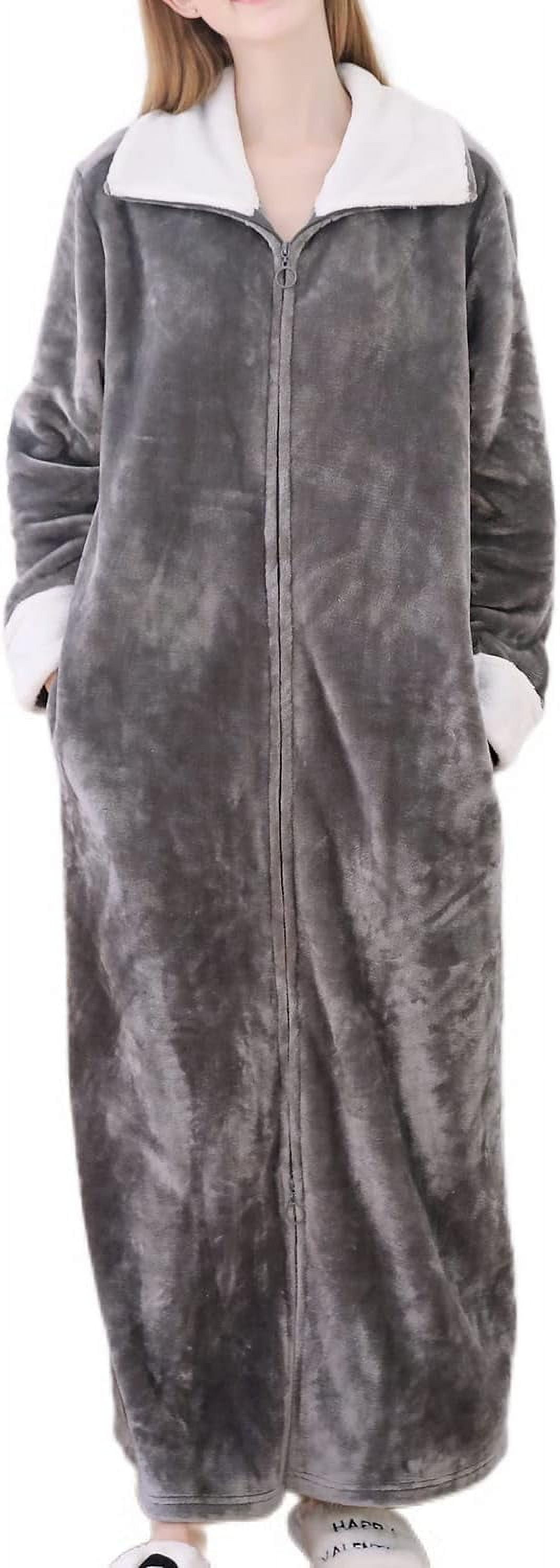 HLSOHJP Women's Long Housecoat Fuzzy Bath Robe Fleece Oversized Zipper ...
