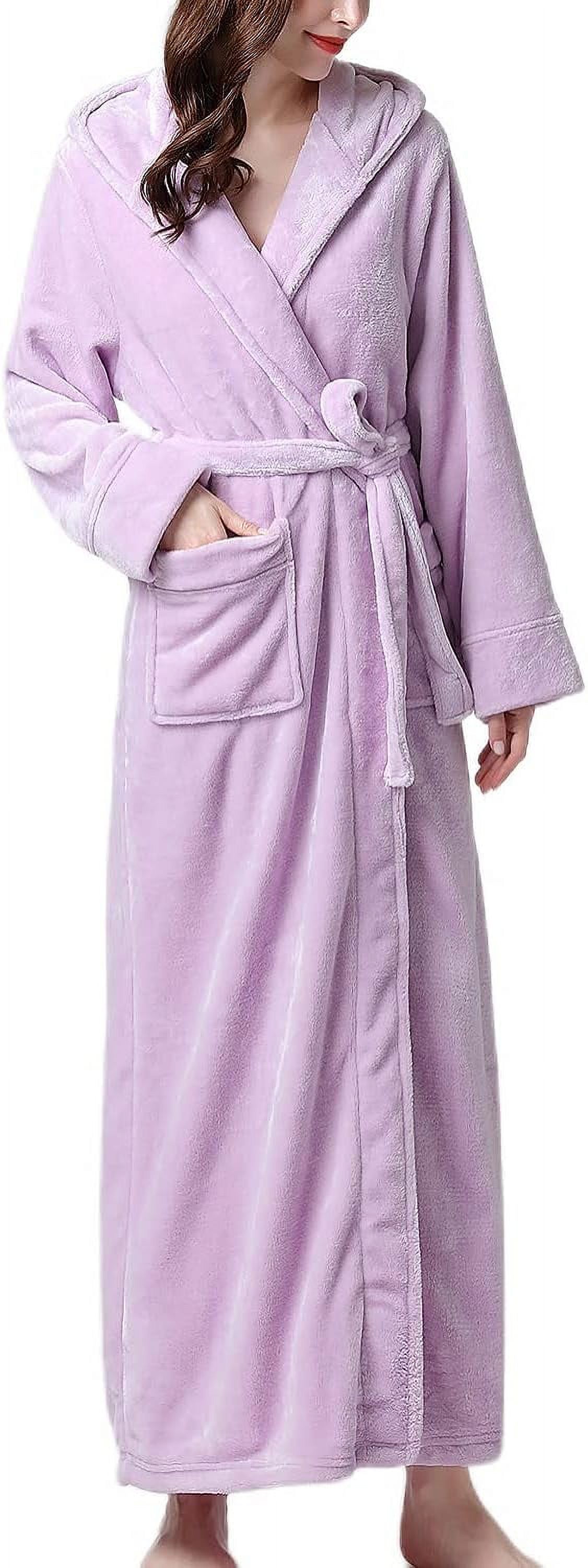 HLSOHJP Women's Long Plush Robe Soft Fluffy Bathrobe Hooded Winter ...