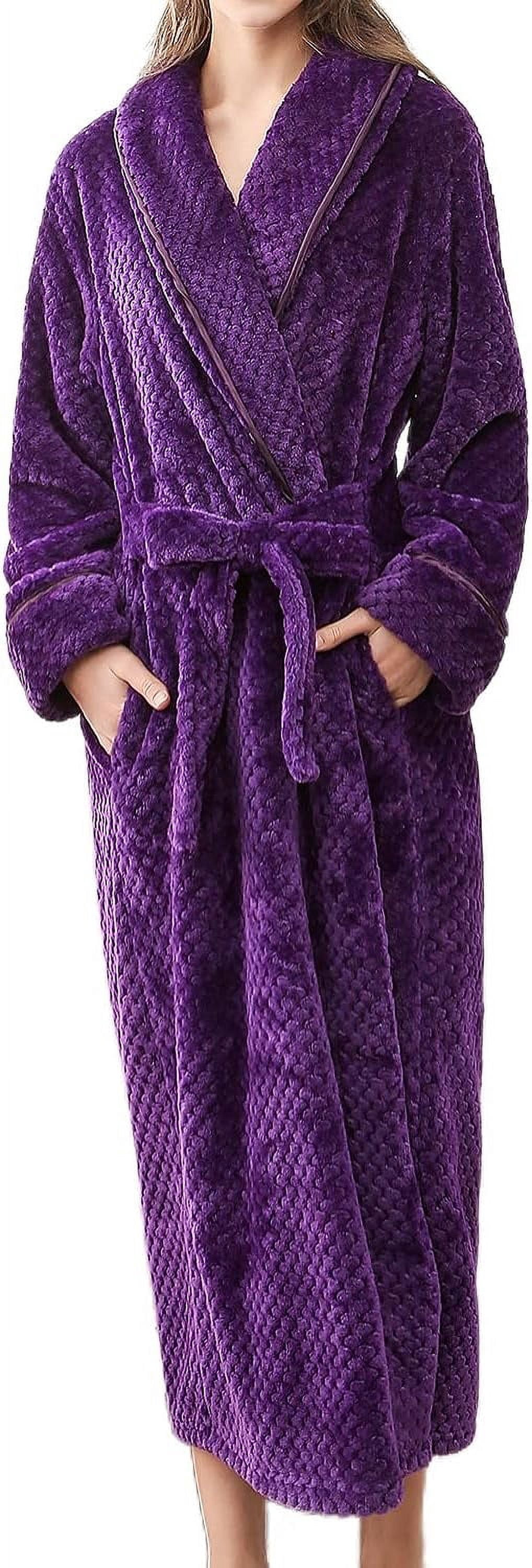 HLSOHJP Women's Long Robe Fuzzy Plush Spa Bath Robes Fleece Winter Warm ...