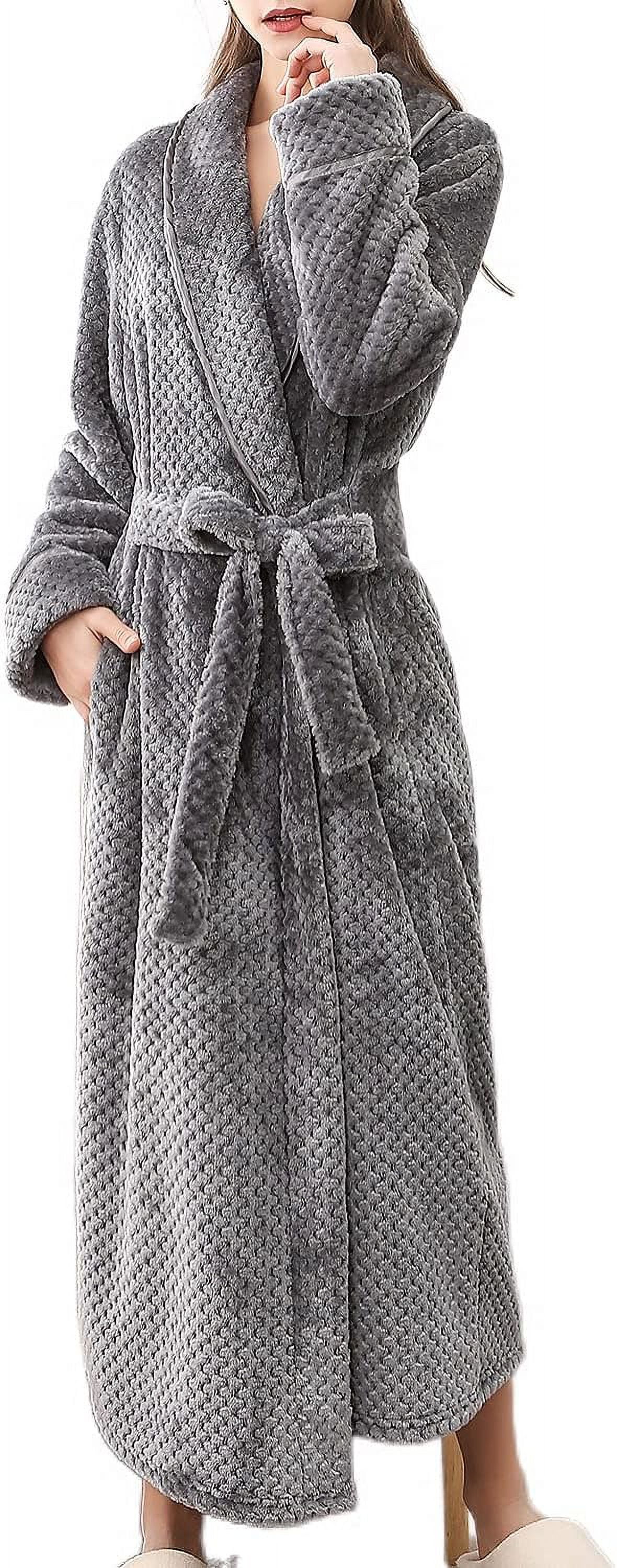 HLSOHJP Women's Long Robe Fuzzy Plush Spa Bath Robes Fleece Winter Warm ...