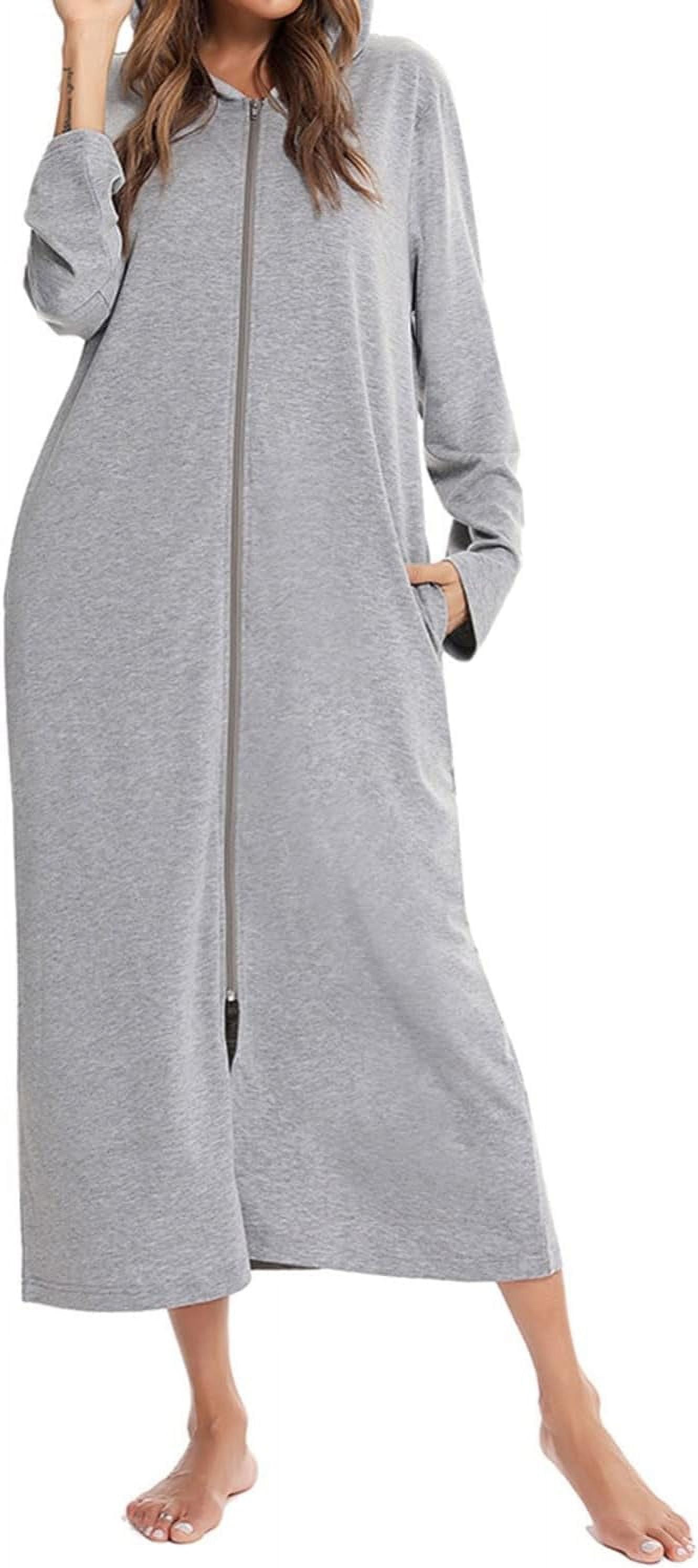HLSOHJP Women's Long Robe Zip Up Hoodie House Coat Pocket Long Sleeve ...
