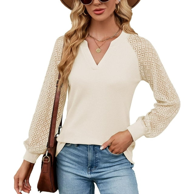 HLSOHJP Women's Long Sleeve Blouse Sheer Shirt Fall Cotton Bishop ...