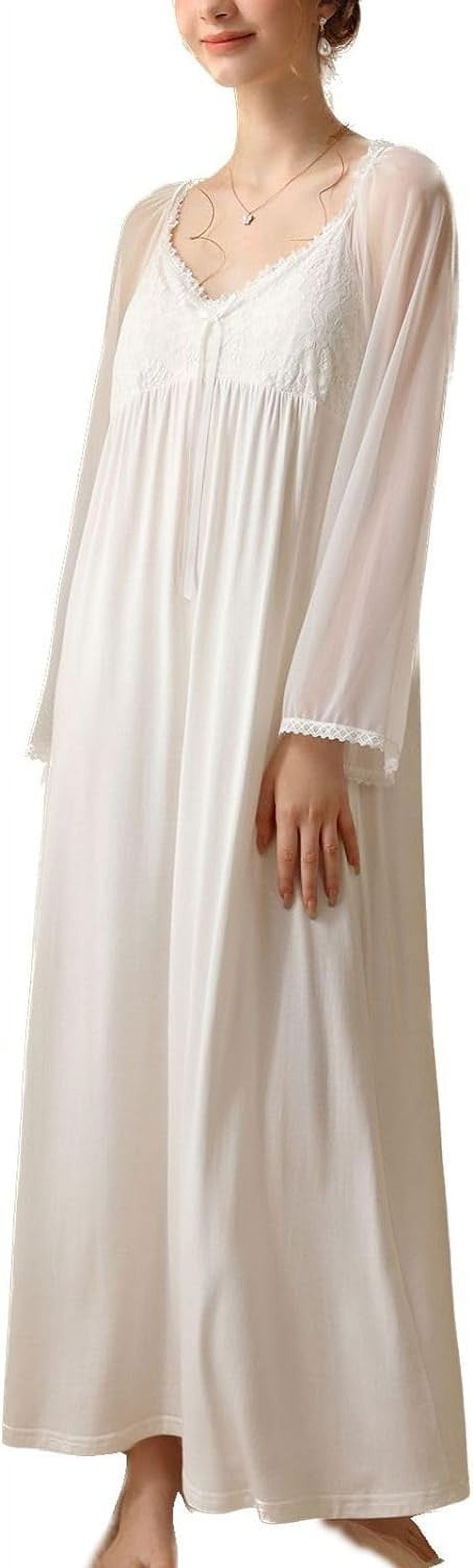 HLSOHJP Women's Long Sleeve Nightgown Princess Pajamas Soft Lace ...