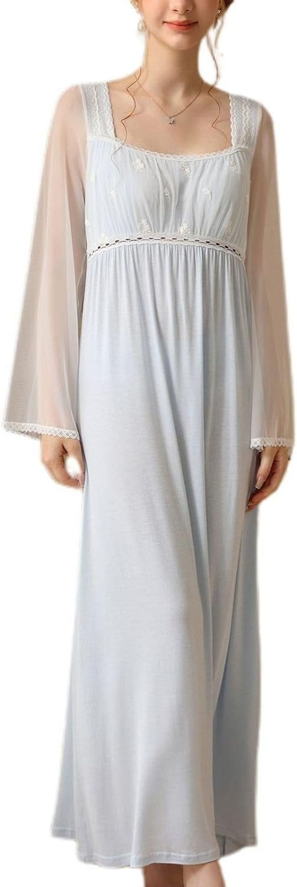 HLSOHJP Women's Long Sleeve Nightgown Princess Pajamas Soft Lace ...