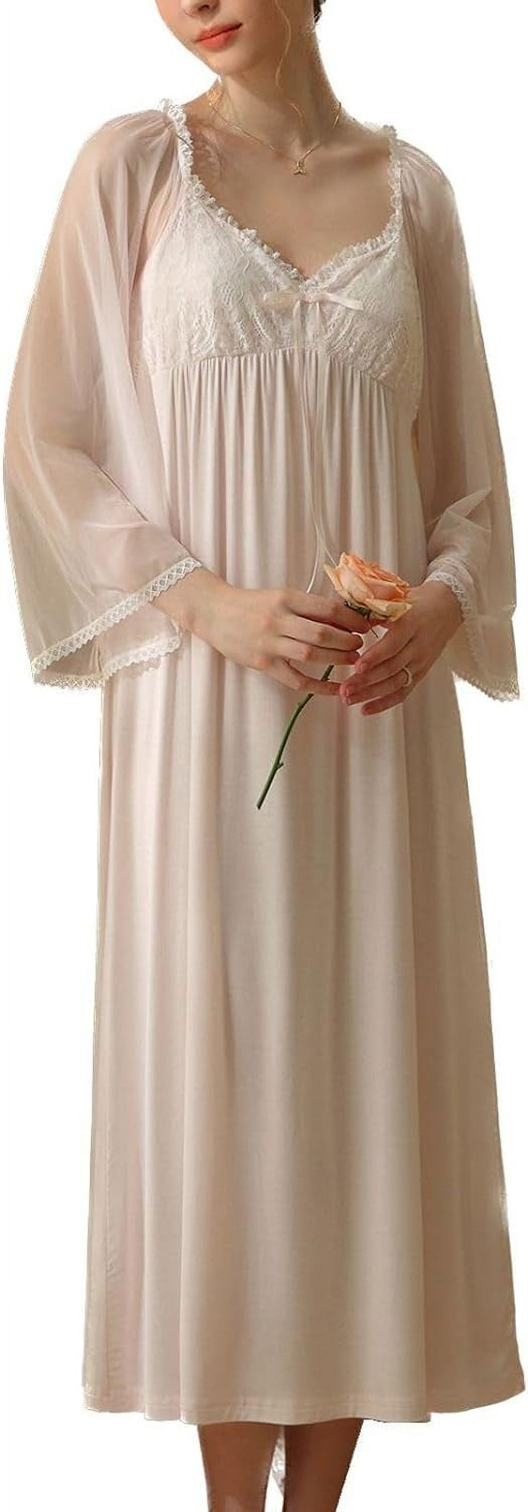 HLSOHJP Women's Long Sleeve Nightgown Princess Pajamas Soft Lace ...