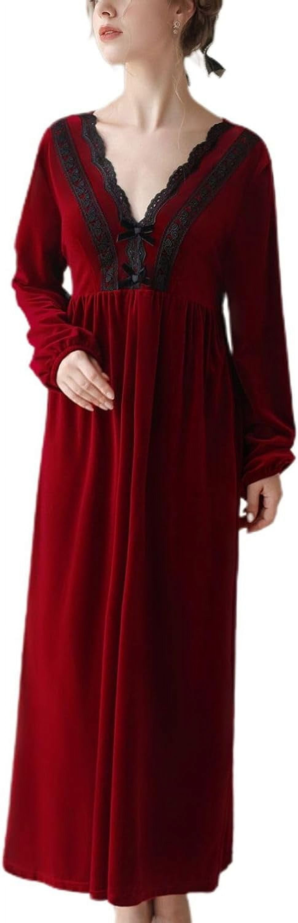 HLSOHJP Women's Long Sleeve Velvet Nightgown Soft Sleep Dress Night ...
