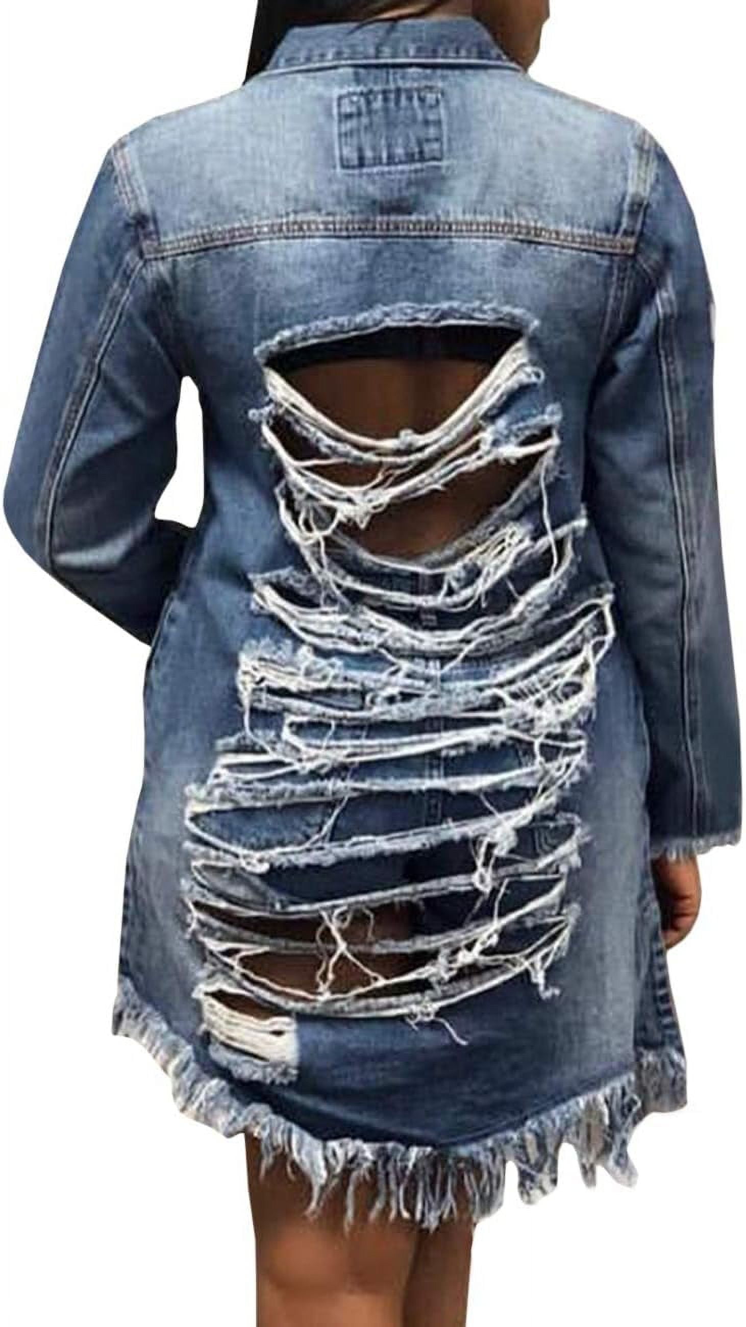 HLSOHJP Women's Oversized Button Down Long Jean Jacket Boyfriend Style ...