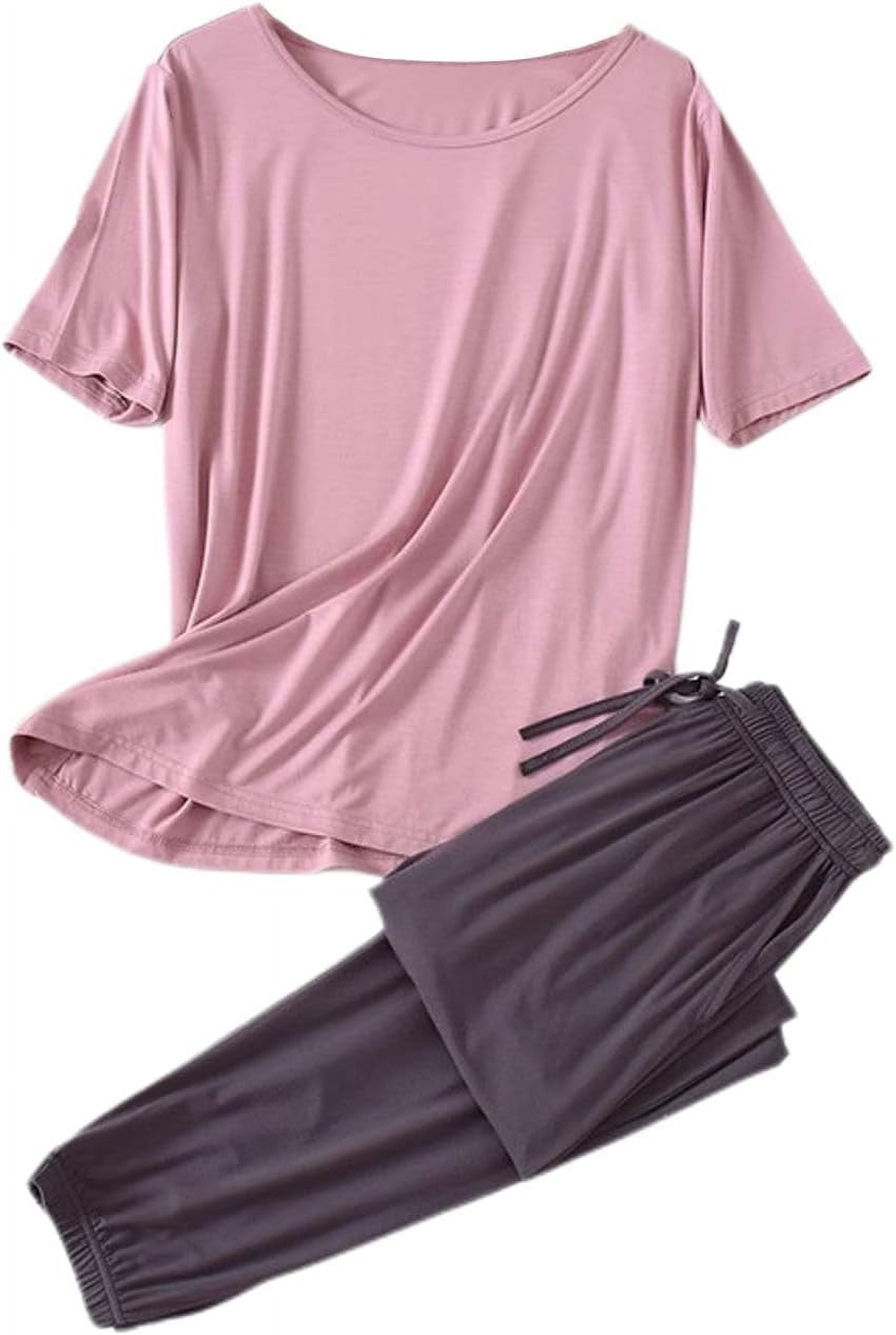 HLSOHJP Women's Pant Pajama Set Comfy 2 Piece Short Sleeve Thin Casual ...