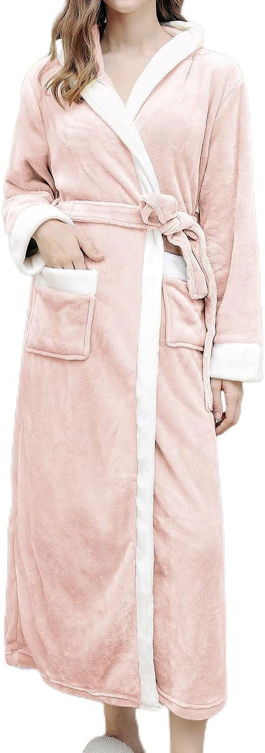 HLSOHJP Women's Plush Hooded Robe Winter Color Block Full Length Fluffy ...
