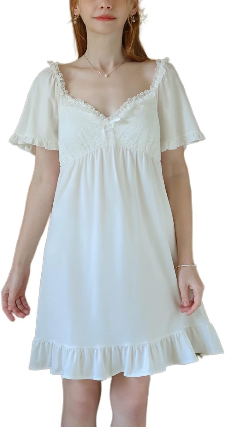 HLSOHJP Women's Princess Vintage Nightgown Short Sleeve Soft Lounge ...