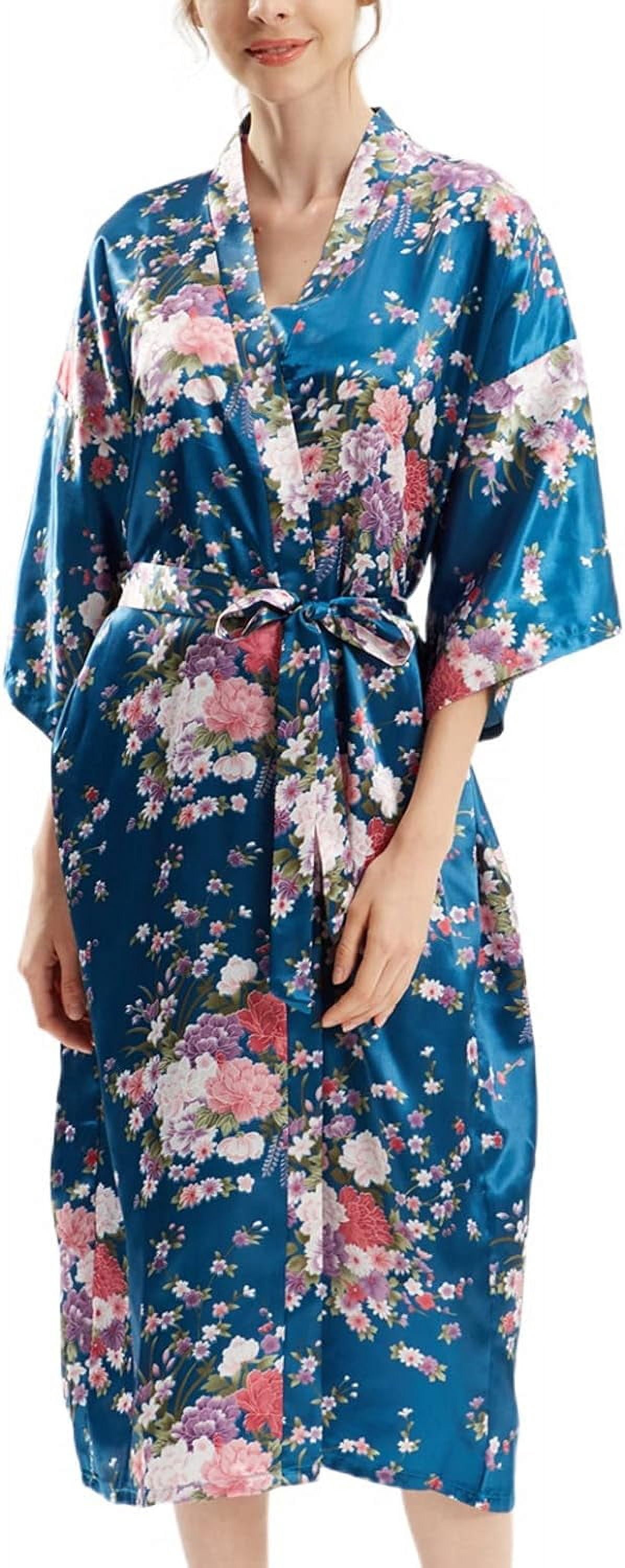 HLSOHJP Women's Satin Bathrobe Long Bath Robe Kimono Bride Bridesmaid ...