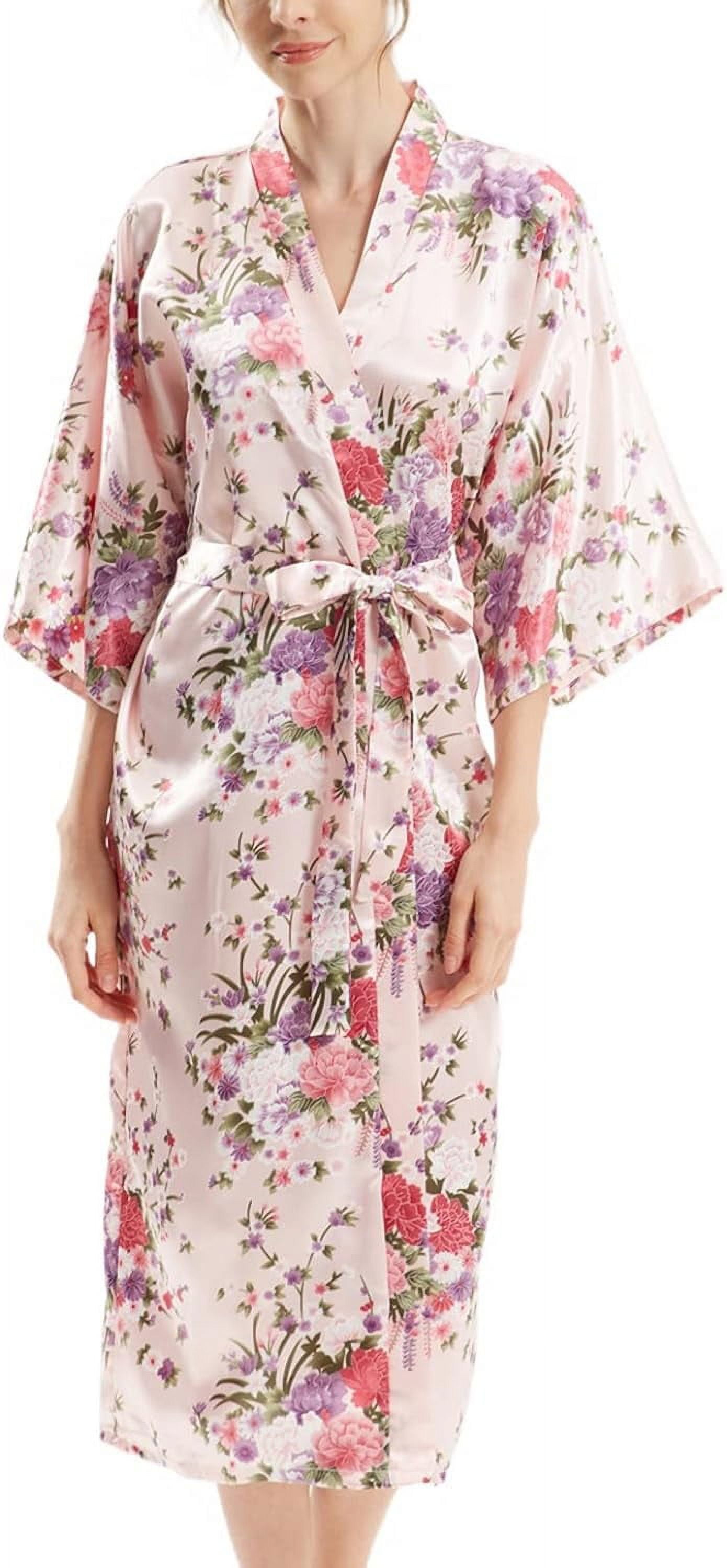 HLSOHJP Women's Satin Bathrobe Long Bath Robe Kimono Bride Bridesmaid ...