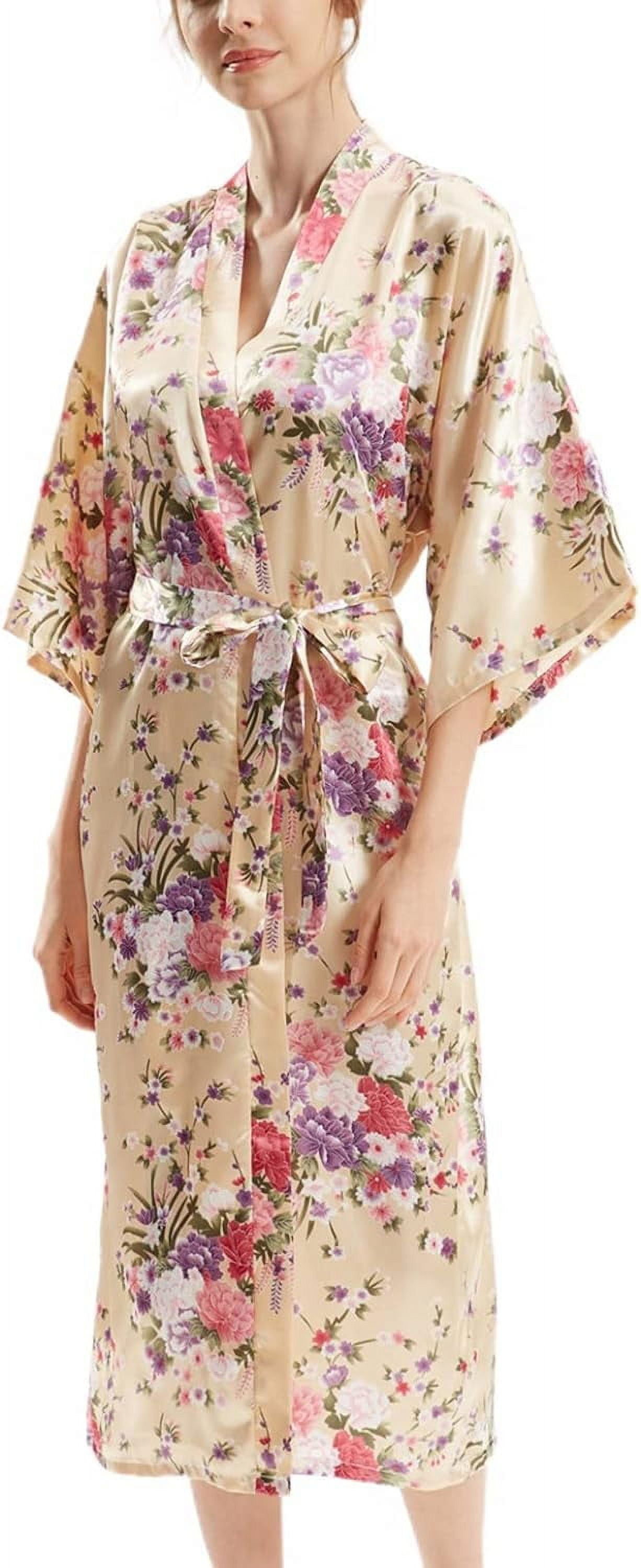 HLSOHJP Women's Satin Bathrobe Long Bath Robe Kimono Bride Bridesmaid ...