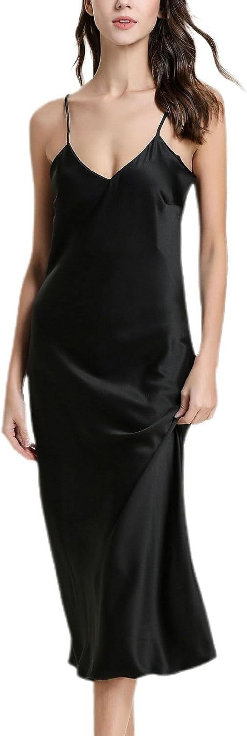 HLSOHJP Women's Satin Nightgown Soft Luxurious Long Sleepwear Slim Fit ...