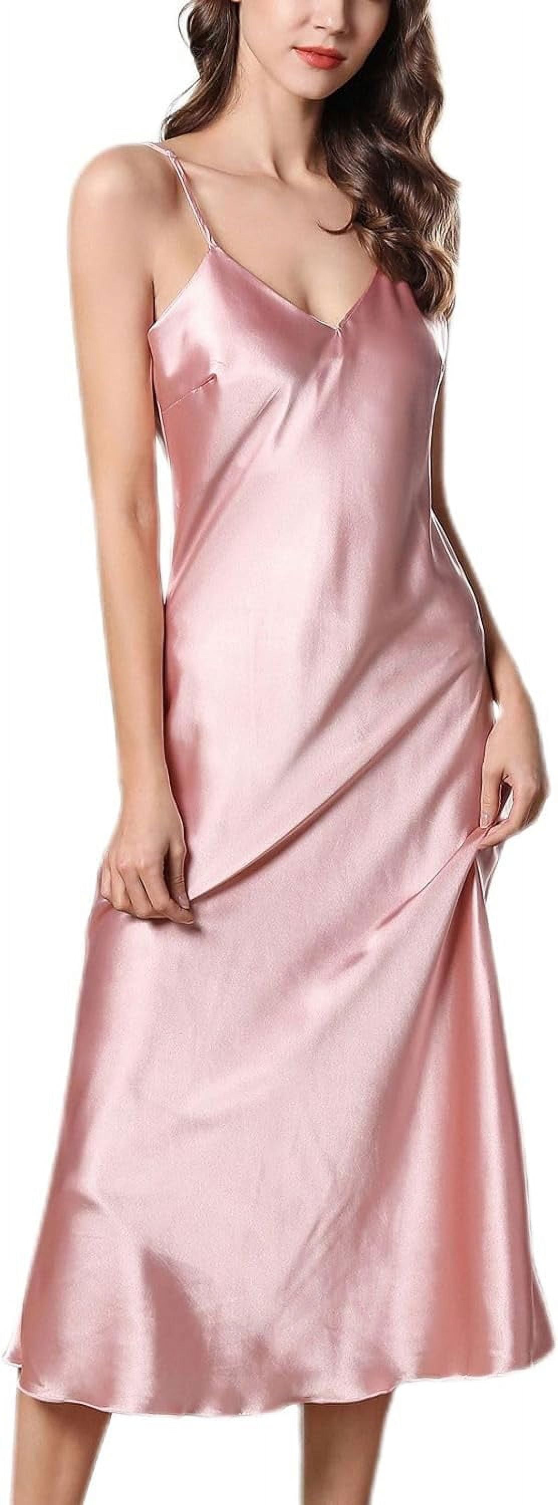 HLSOHJP Women's Satin Nightgown Soft Luxurious Long Sleepwear Slim Fit ...