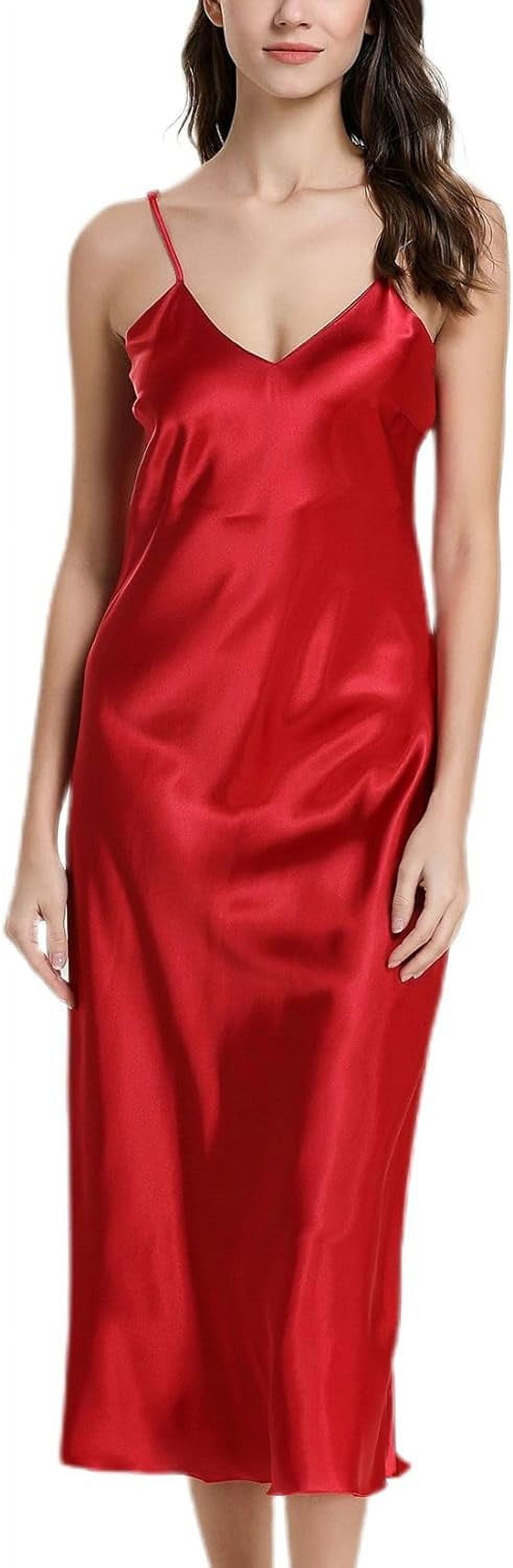 HLSOHJP Women's Satin Nightgown Soft Luxurious Long Sleepwear Slim Fit ...