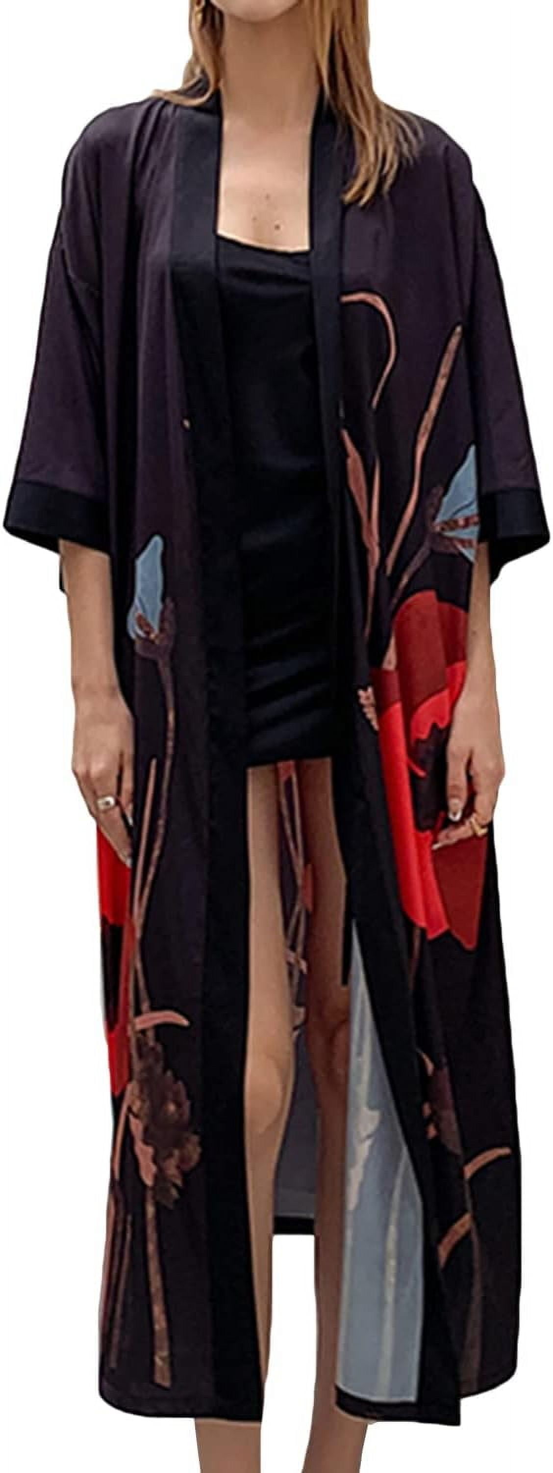 HLSOHJP Women's Satin Robe Floral House Luxury Bathrobe Autumn Cozy ...