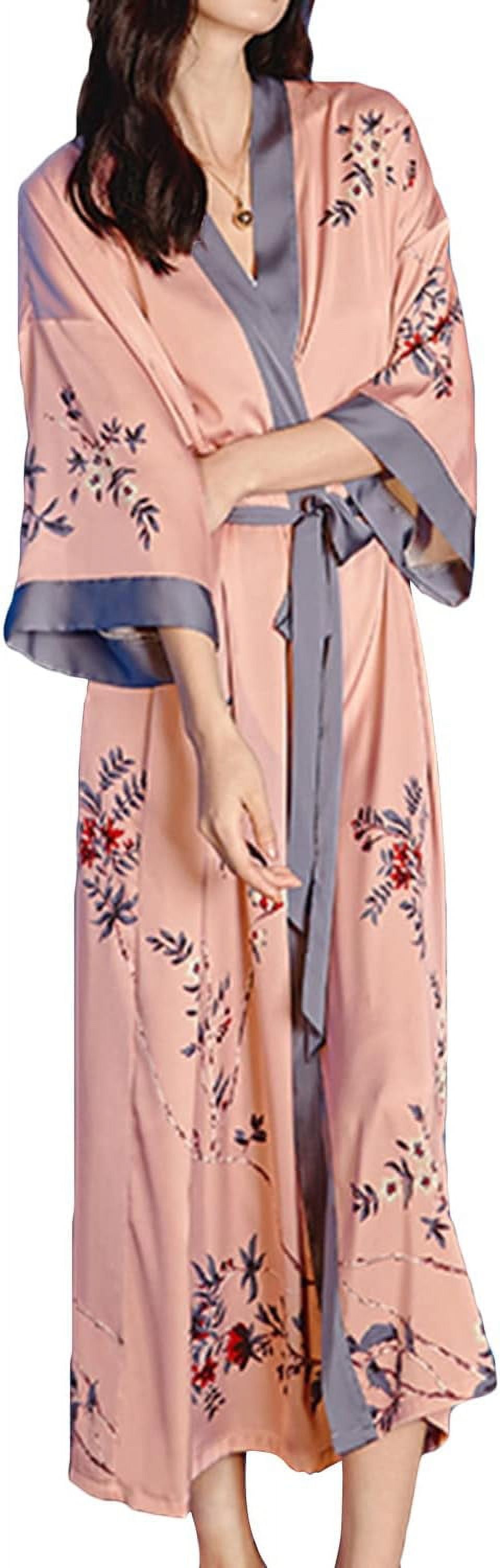 HLSOHJP Women's Satin Robe Floral House Luxury Bathrobe Autumn Cozy ...