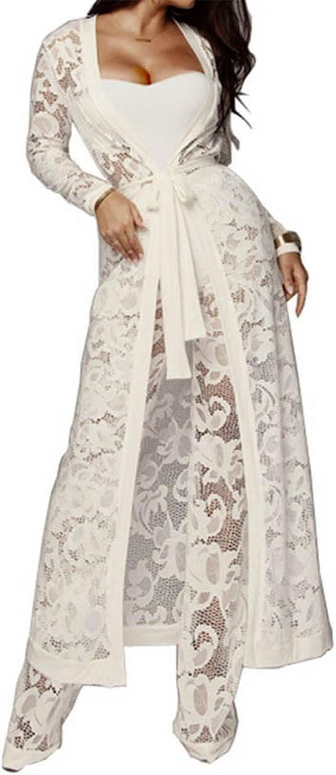 HLSOHJP Women's Sexy Lace Transparent See Through Wide Leg Pants Tube ...
