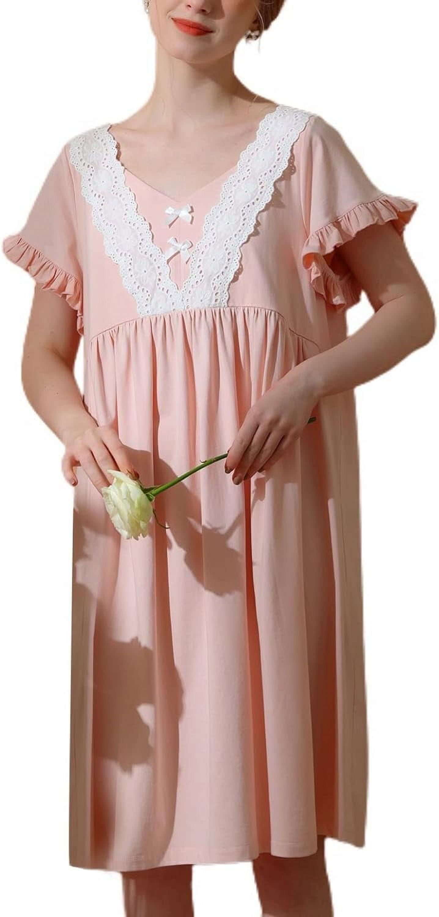 HLSOHJP Women's Short Sleeve Vintage Nightgown Princess Victorian Sleep ...