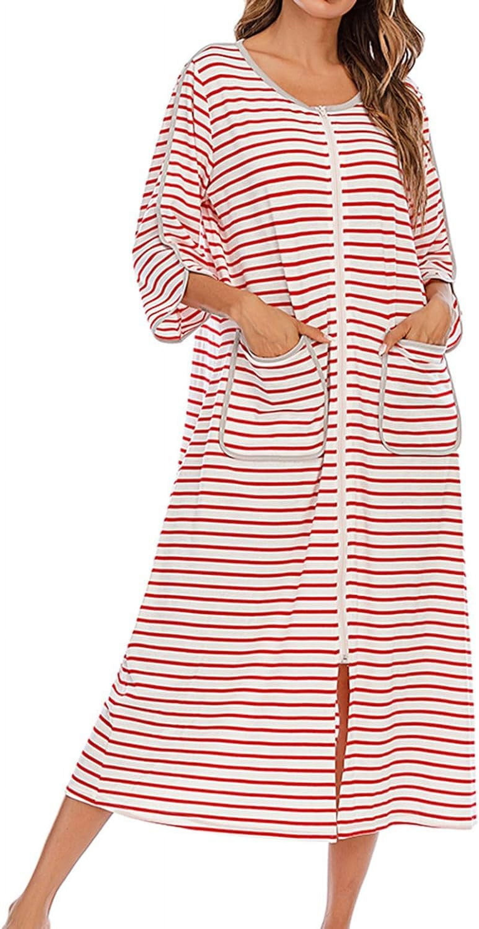 HLSOHJP Women's Soft House Dress Zip Up Robes House Coat Cotton Pajamas ...