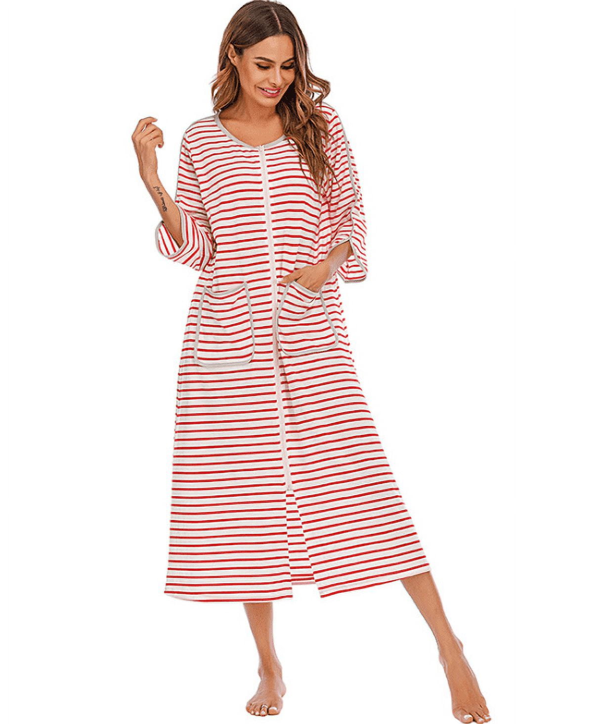 HLSOHJP Women's Soft House Dress Zip Up Robes House Coat Cotton Pajamas ...