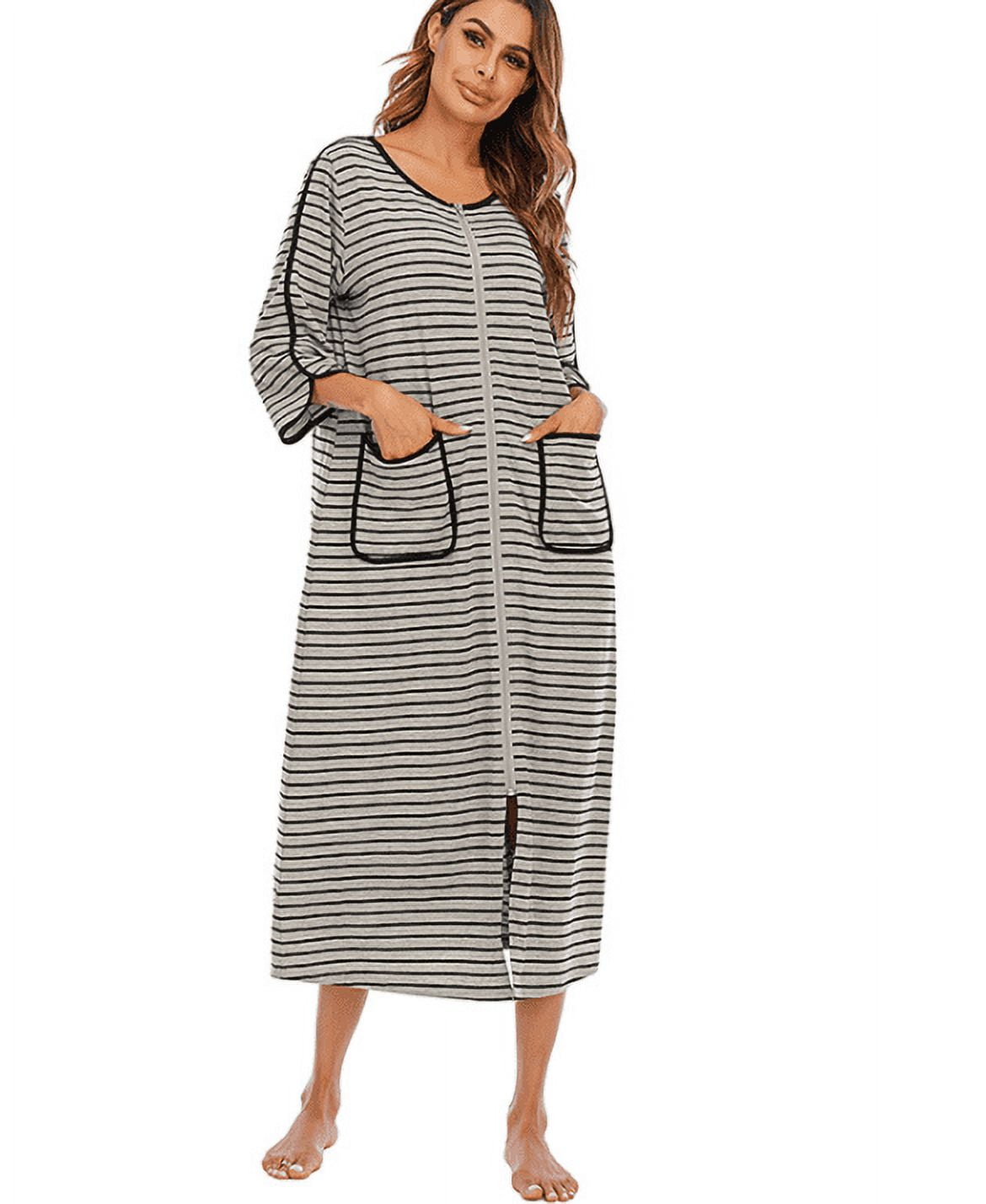 HLSOHJP Women's Soft House Dress Zip Up Robes House Coat Cotton Pajamas ...