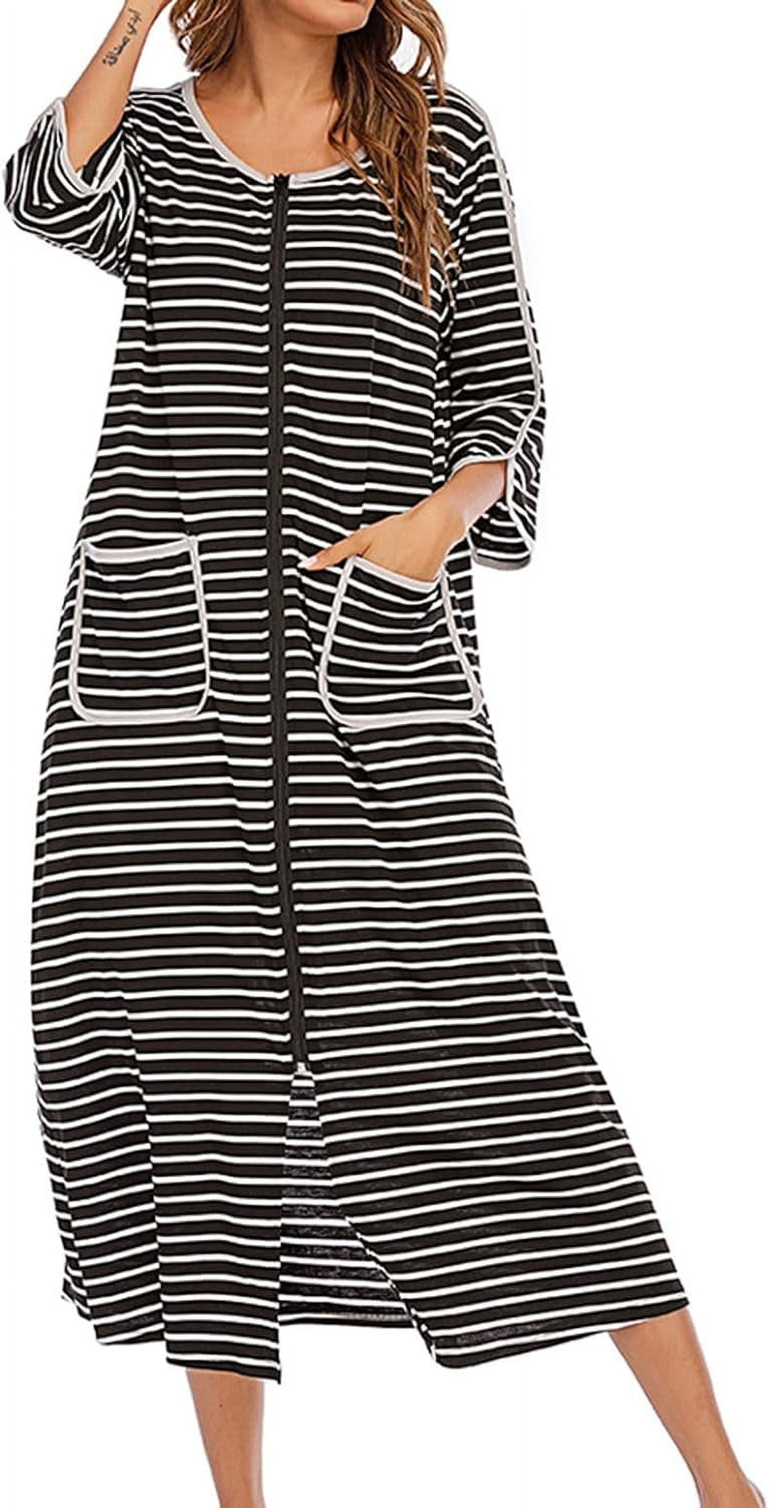 HLSOHJP Women's Soft House Dress Zip Up Robes House Coat Cotton Pajamas ...