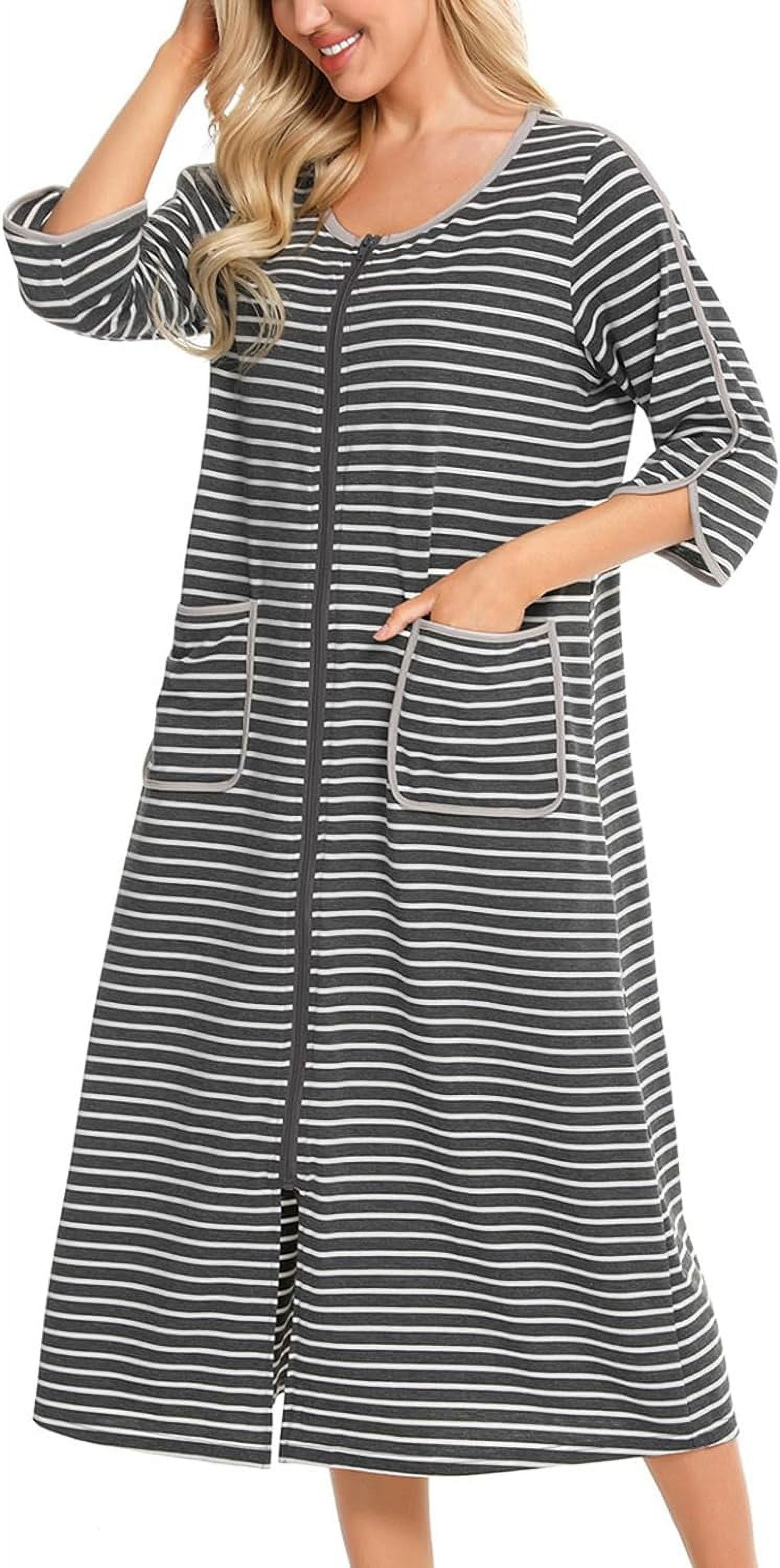 HLSOHJP Women's Soft House Dress Zip Up Robes House Coat Cotton Pajamas ...