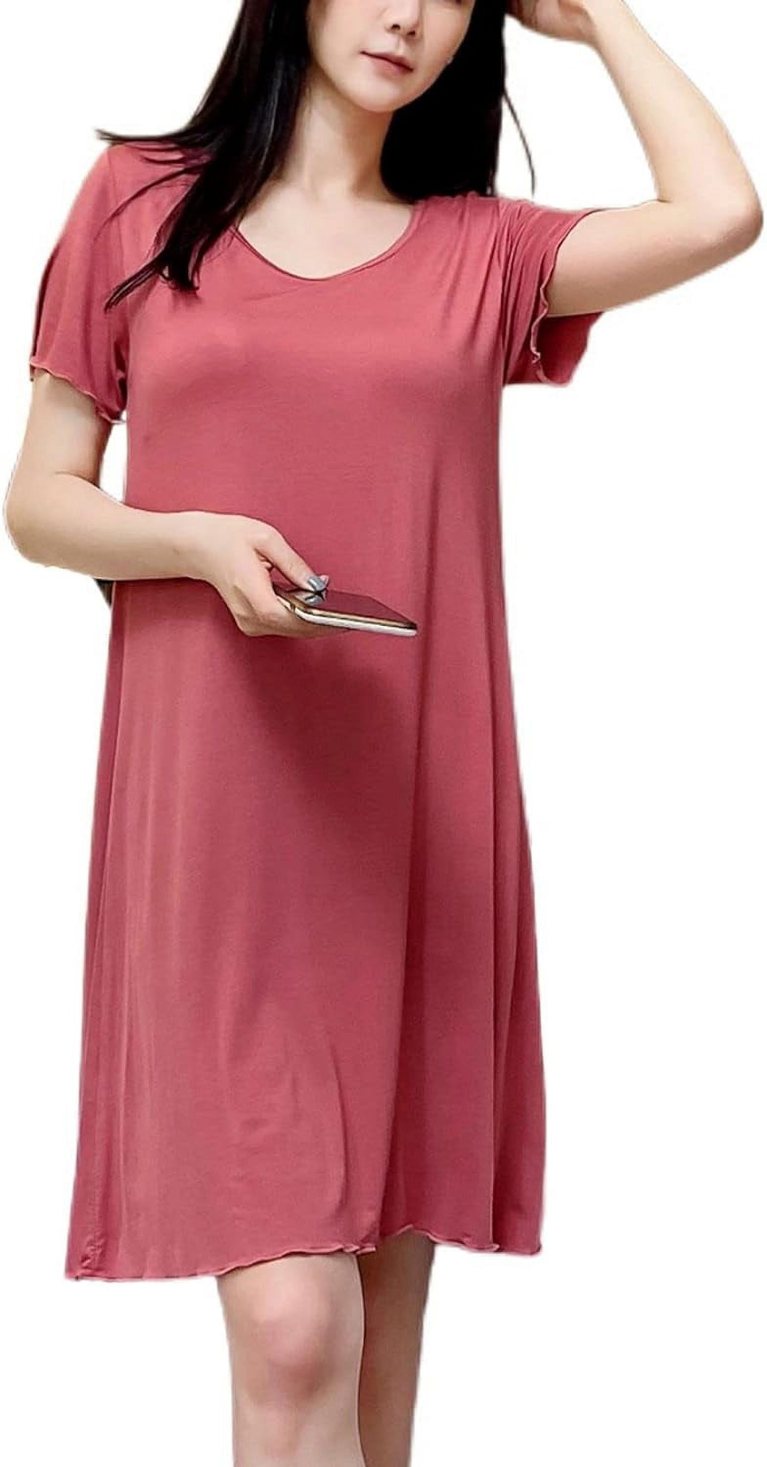 HLSOHJP Women's Soft Nightgown Frilly Sleep Dress Summer Short Sleeve ...