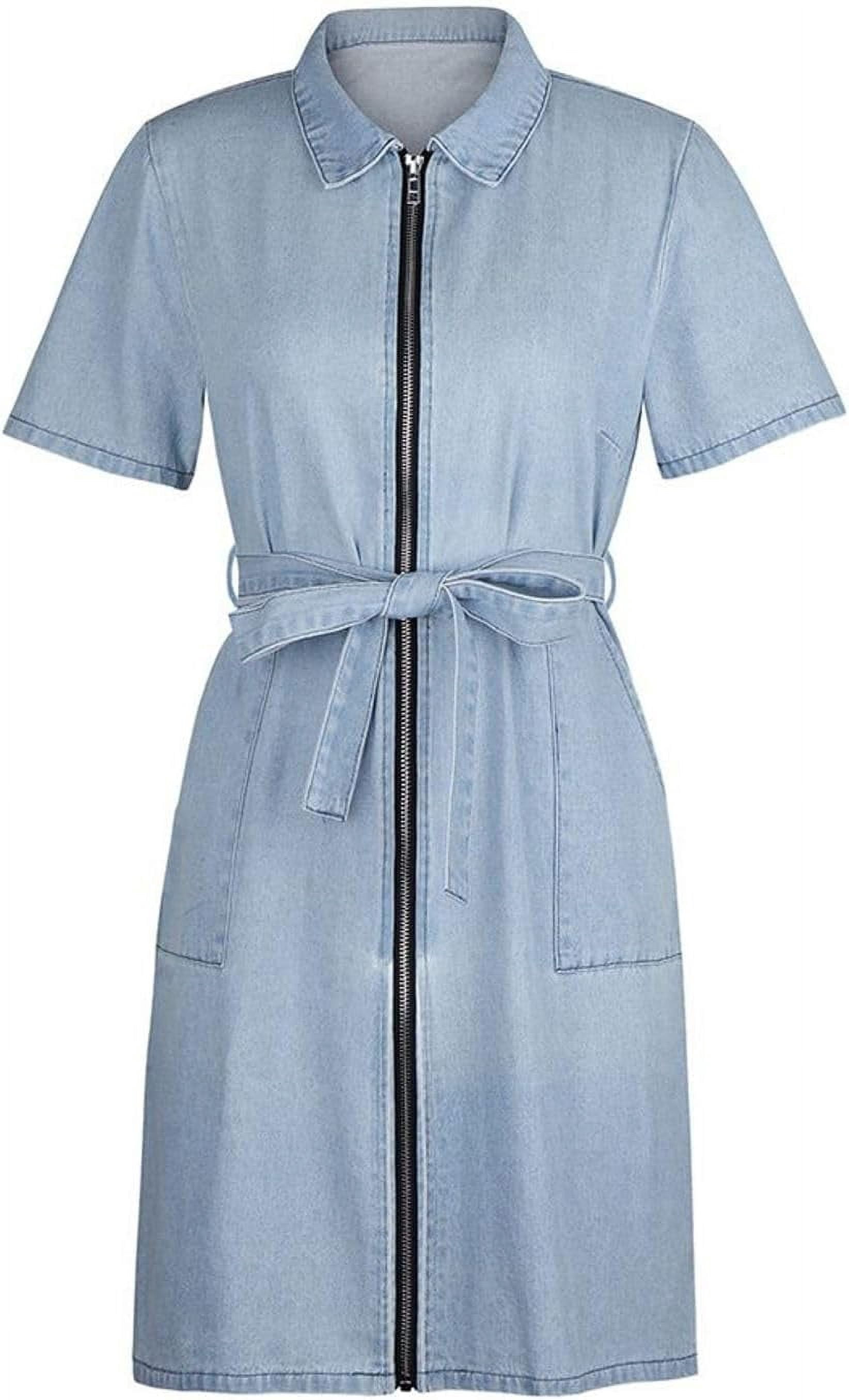 HLSOHJP Women's Summer Denim Dress Short Sleeve Dresses Holiday Dinner ...