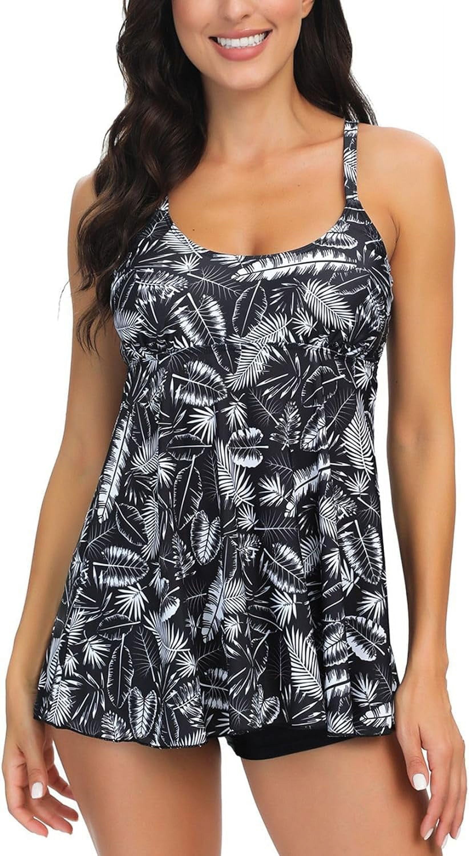 HLSOHJP Women's Vintage Swimsuit Beach 2 Piece Tankini Padded Boyleg ...