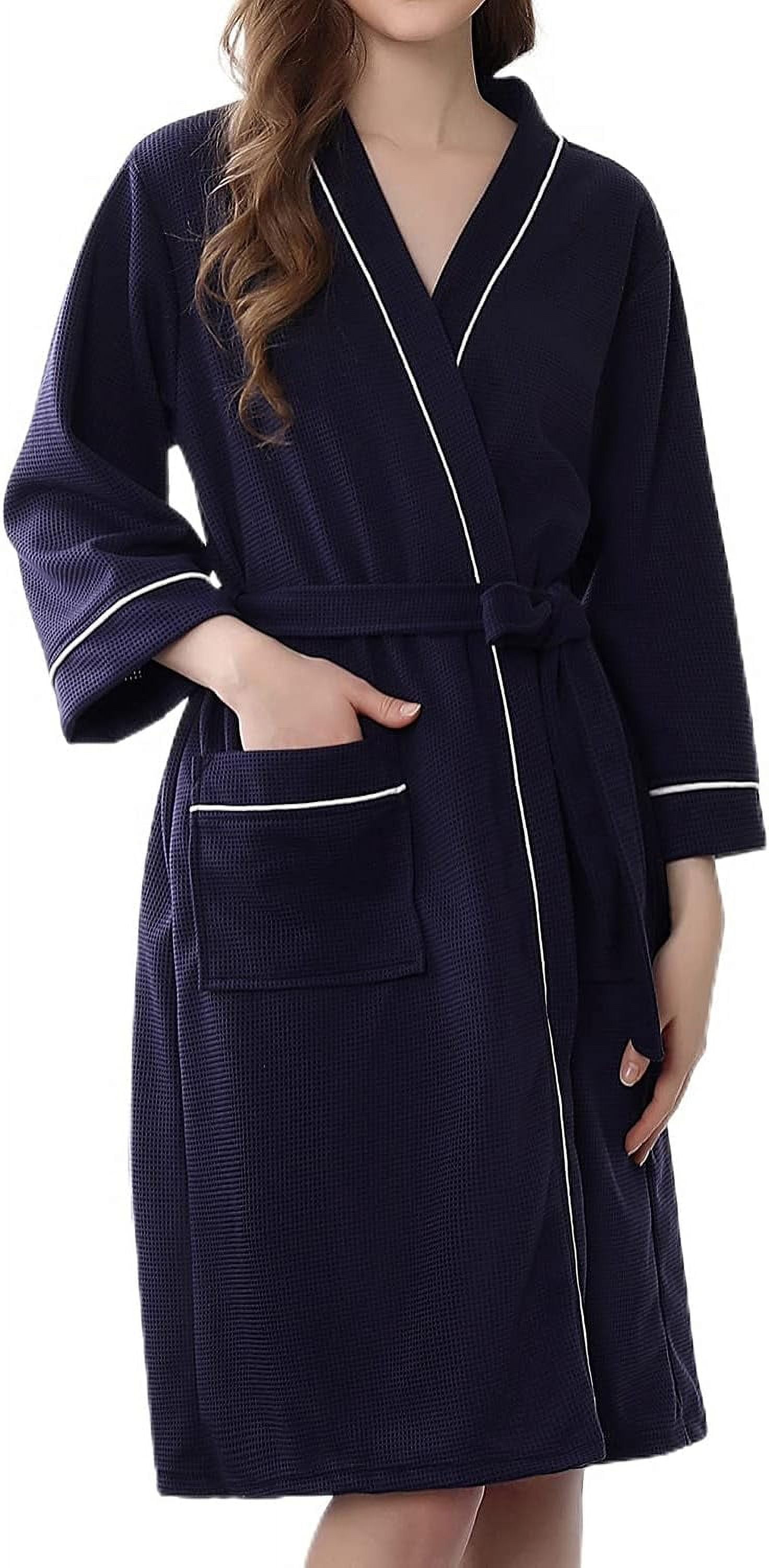 HLSOHJP Women's Waffle Bathrobe Soft Lightweight Kimono Bath Robe Knee ...