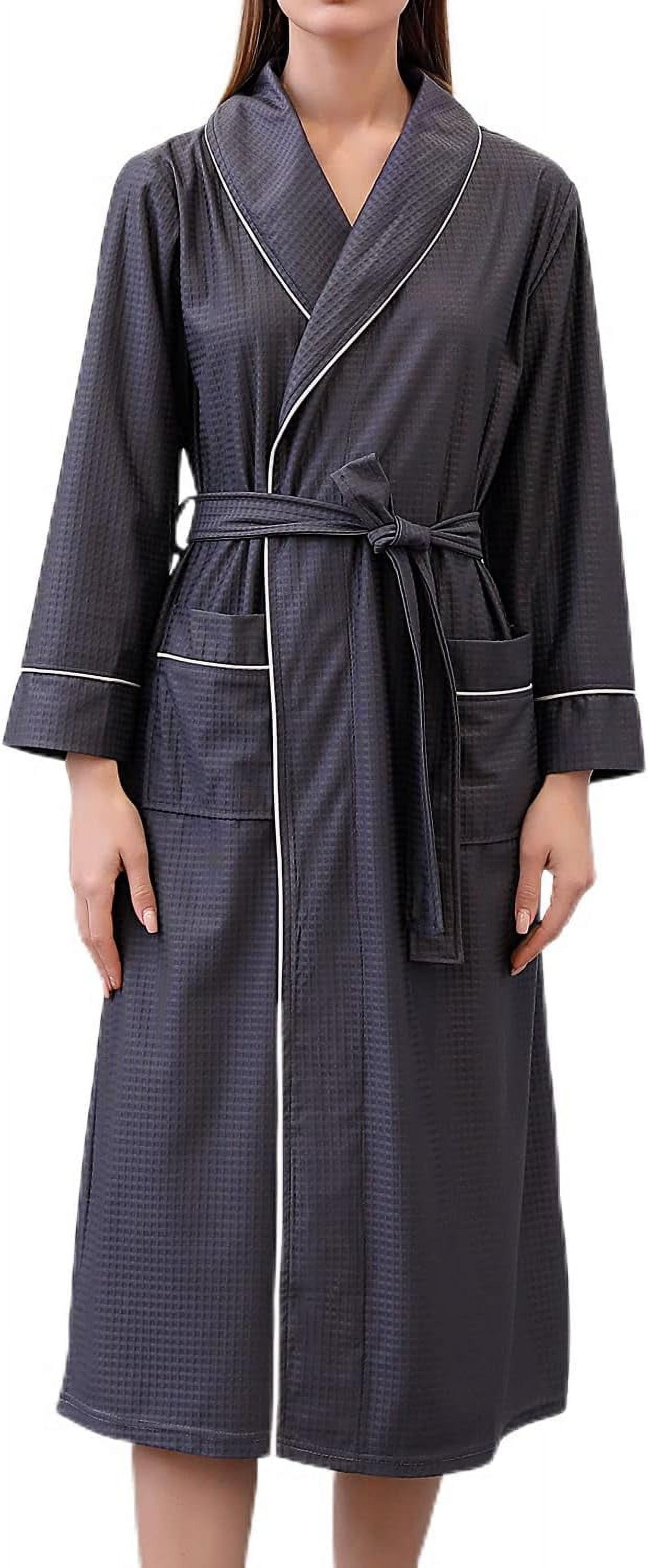 HLSOHJP Women's Waffle Robe SPA Long Bathrobe Soft Hot Tub Knee Length ...