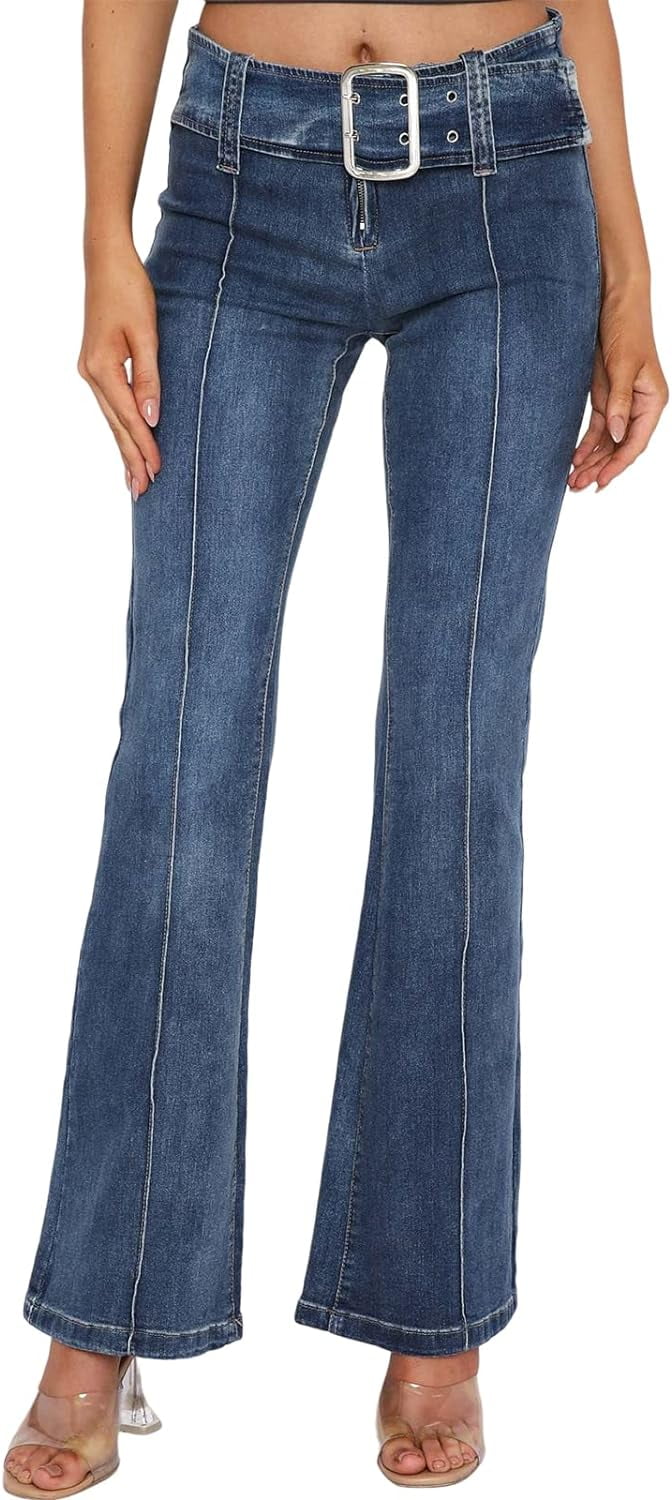Hlsohjp Womens High Waisted Flare Jeans Skinny Wide Leg Bell Bottom