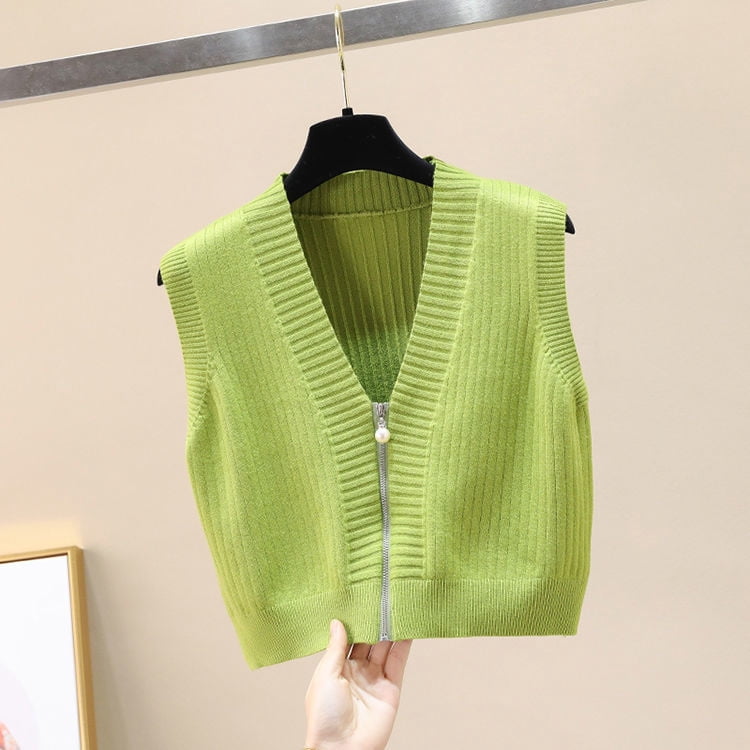 HLSOHJP Zipper Sweater Vest Women Sleeveless Knitted Waistcoat Spring ...