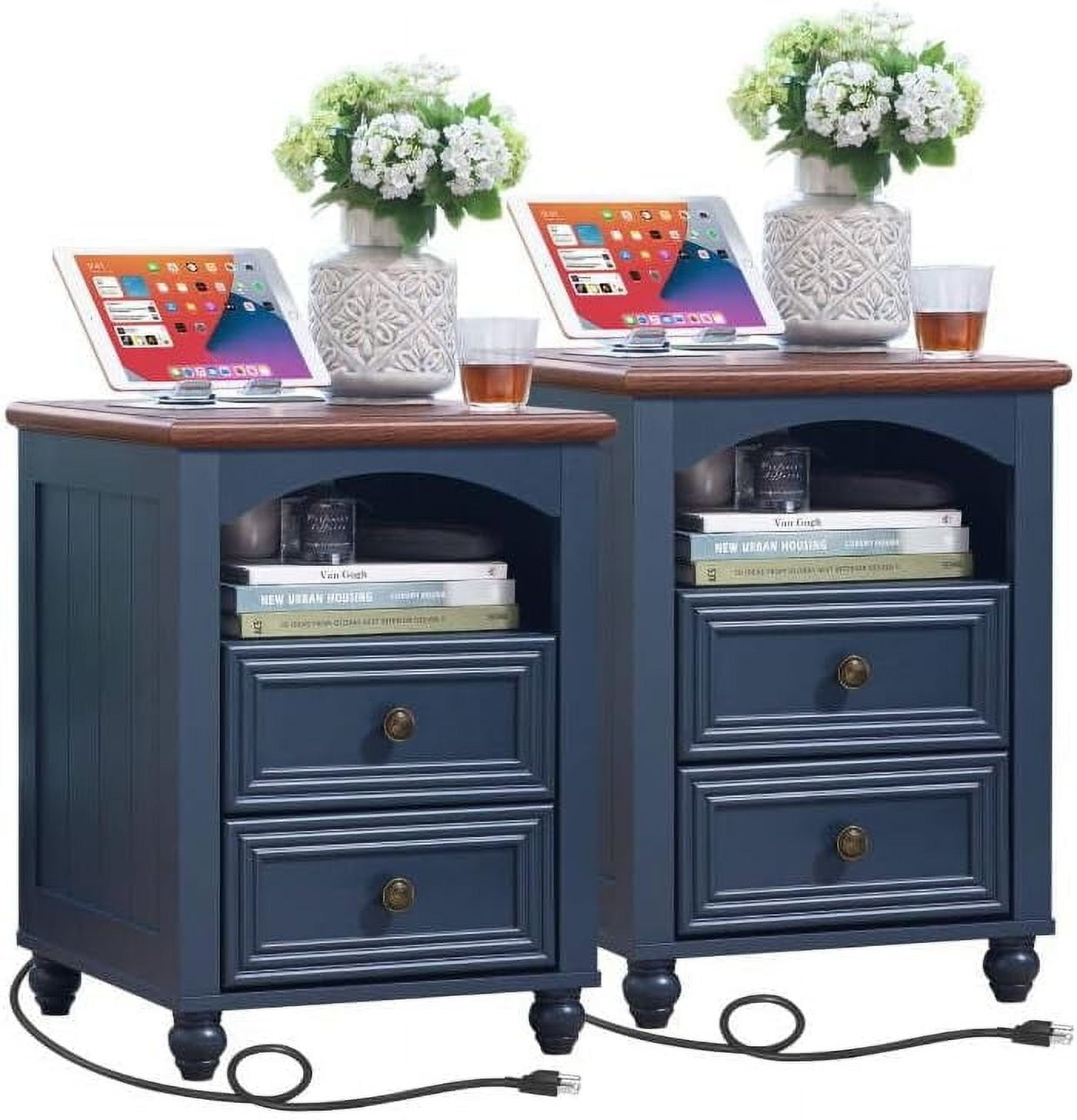 18" Farmhouse Night Stand Blue 2 & 3 Drawers Wood Nightstand Bedside ...
