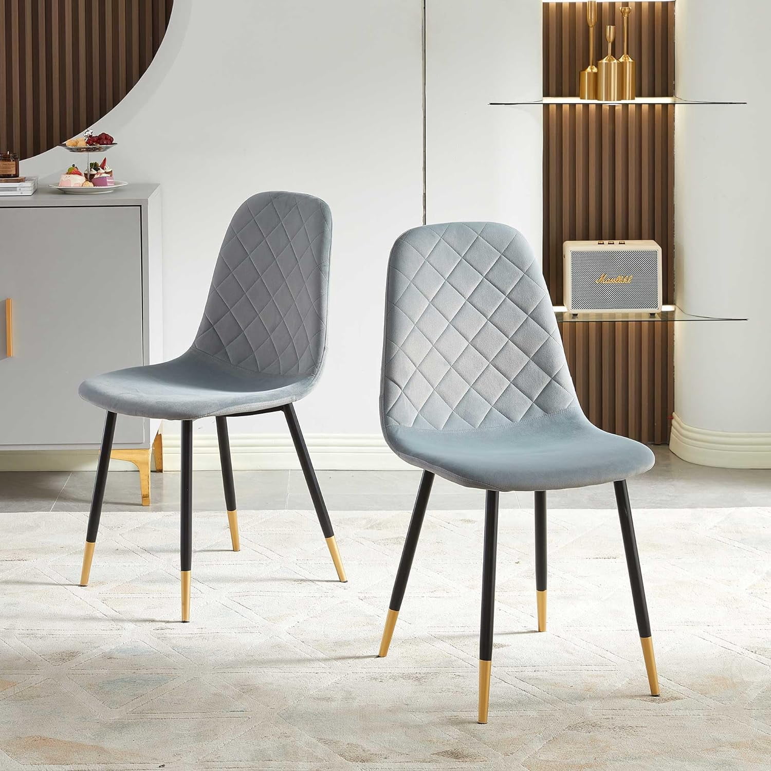 HLTDGV Velvet Dining Chairs Plain Color Chair Upholstered Side Stools ...