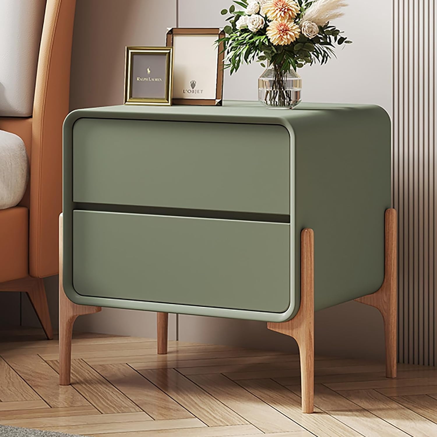HLTDPO Nightstand with 2 Drawers PU Leather Night Stand with Storage ...
