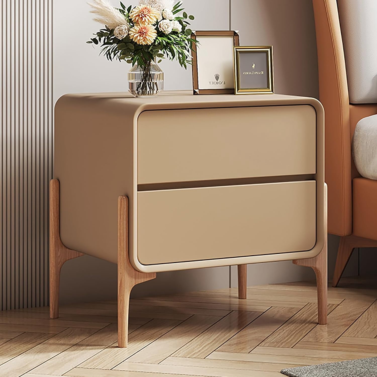 HLTDPO Nightstand with 2 Drawers PU Leather Night Stand with Storage ...